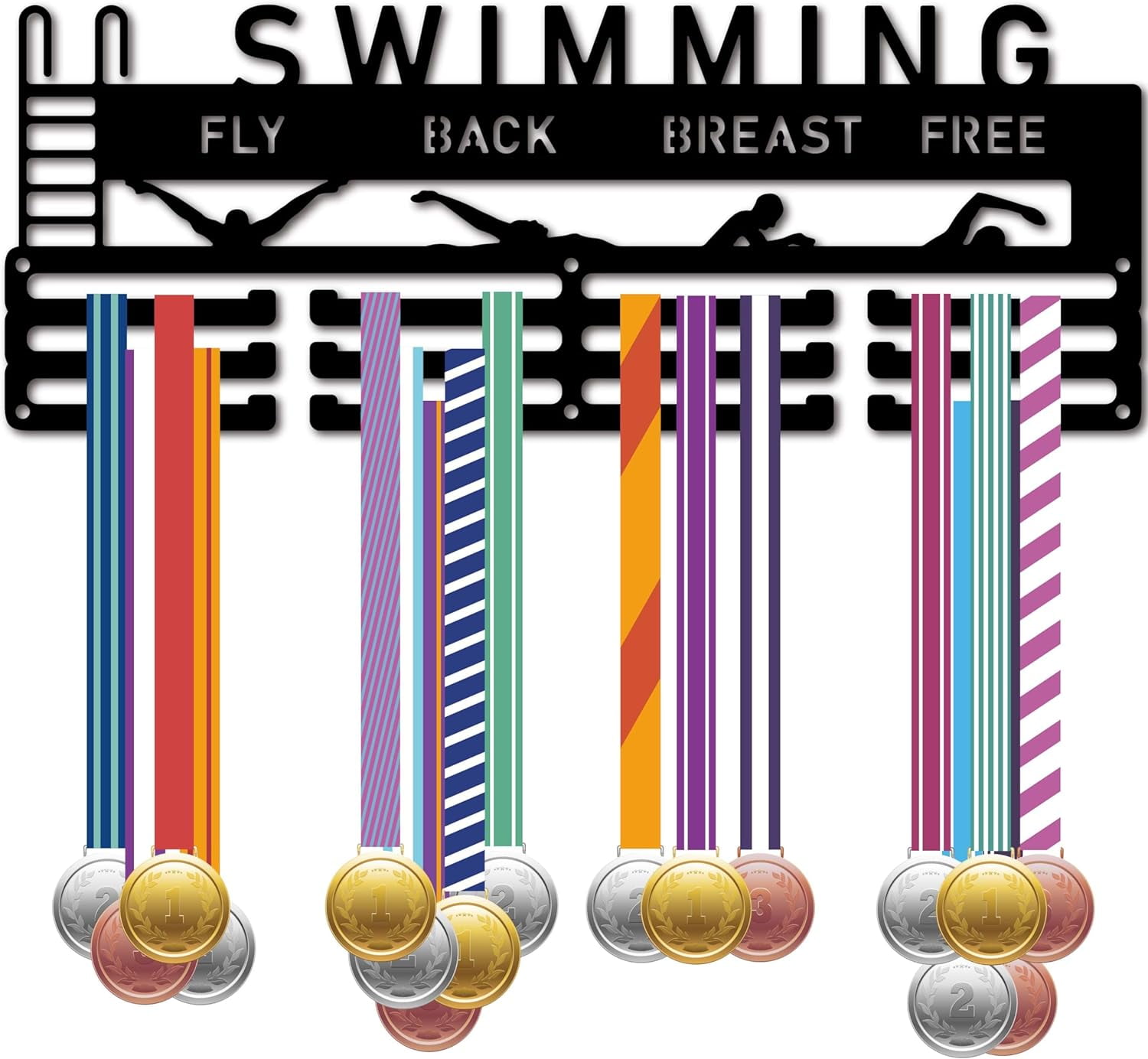 Swimming Medal Holder Hanger Black Metal Iron Medal Rack Organizer ...