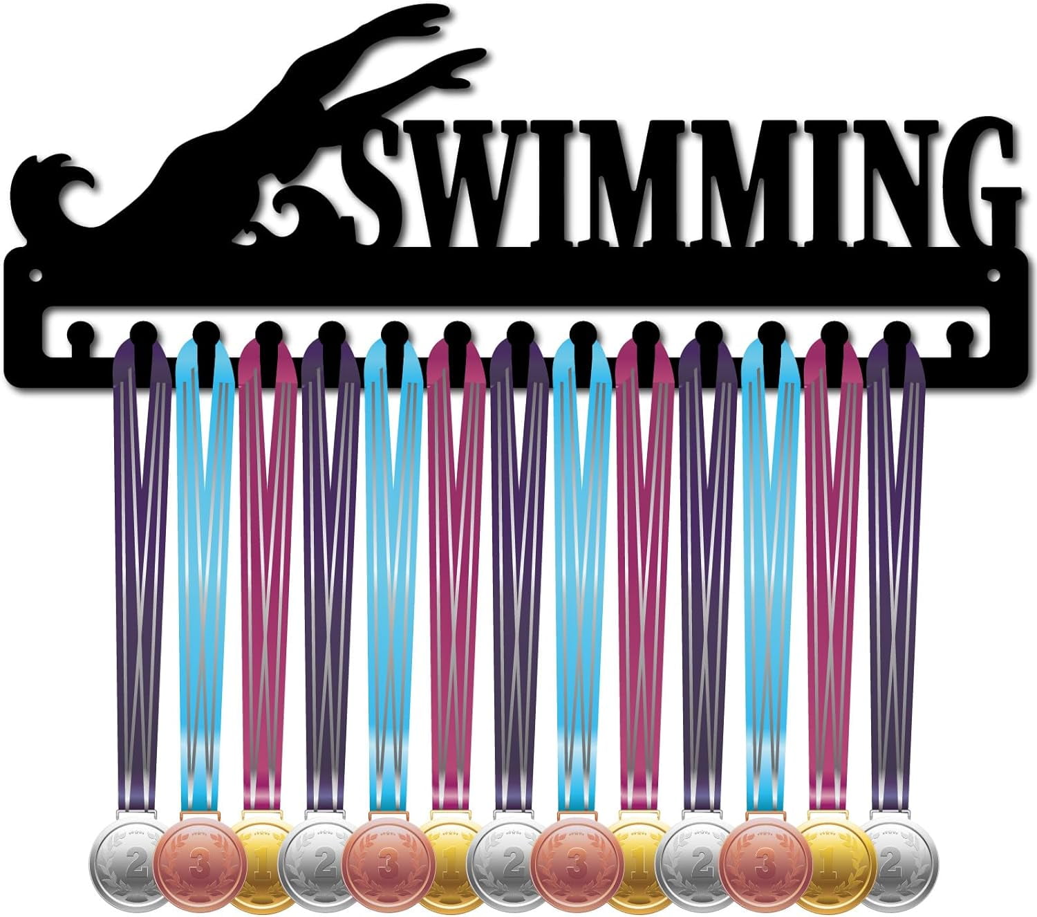 Swimming Medal Holder Hanger Medals Display Rack Black Metal Iron Medal ...