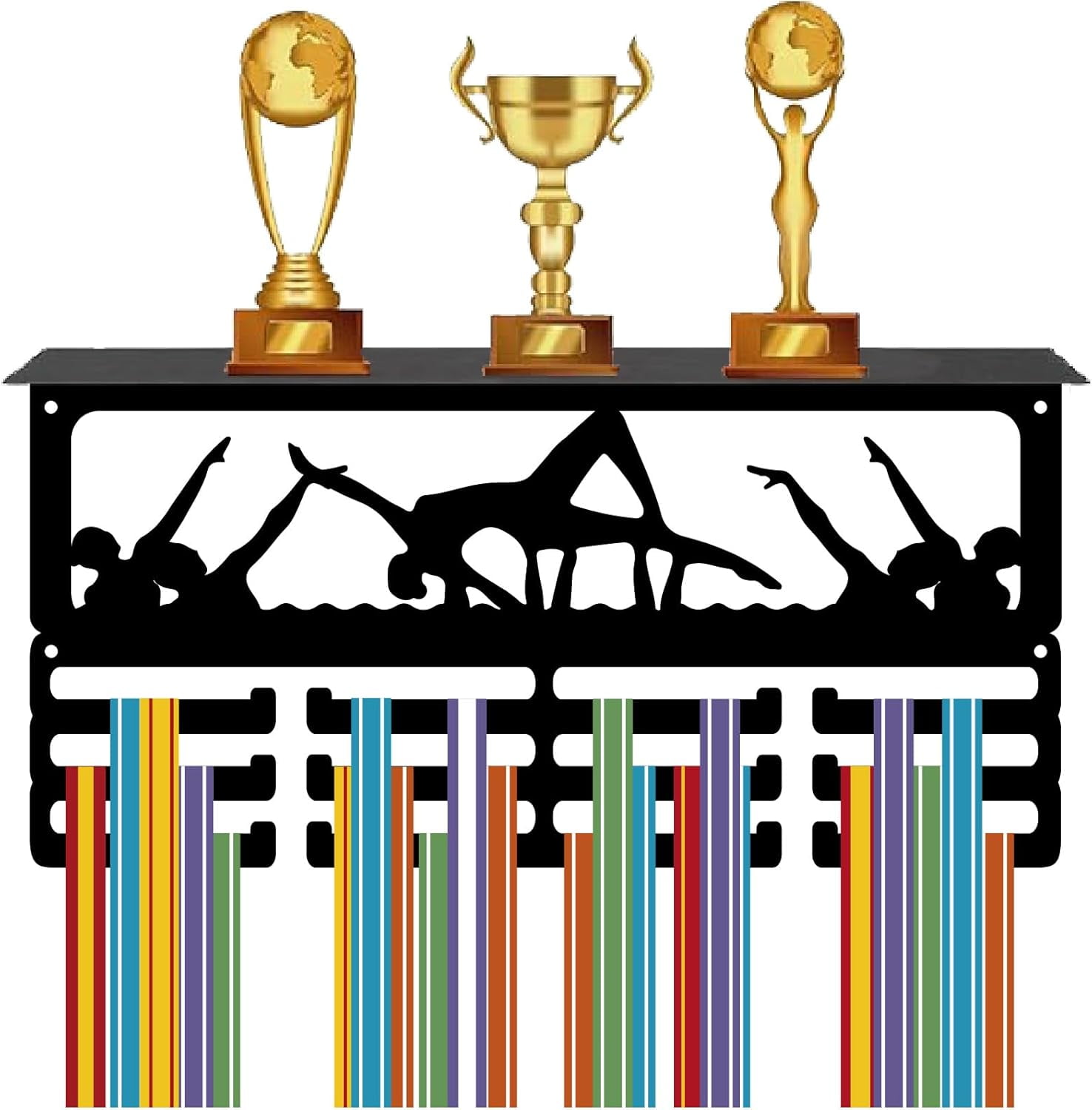 Swimming Medal Holder Hanger Metal Trophy Rack Organizer with 12 Hooks ...