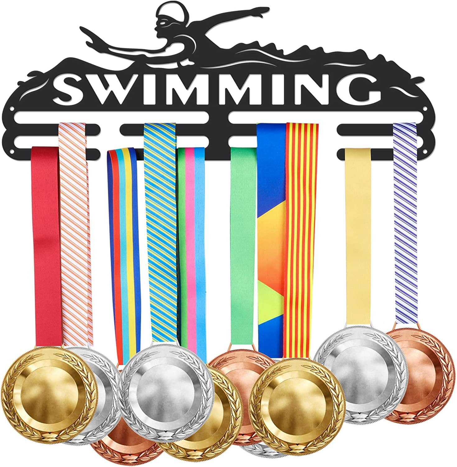Swimming Medal Holder Sports Medals Display Black Iron Wall Mounted ...