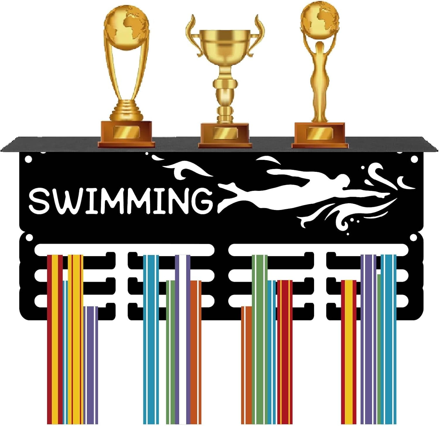 Swimming Medal Holder Trophy Shelf Medal Hangers Display with Shelf ...