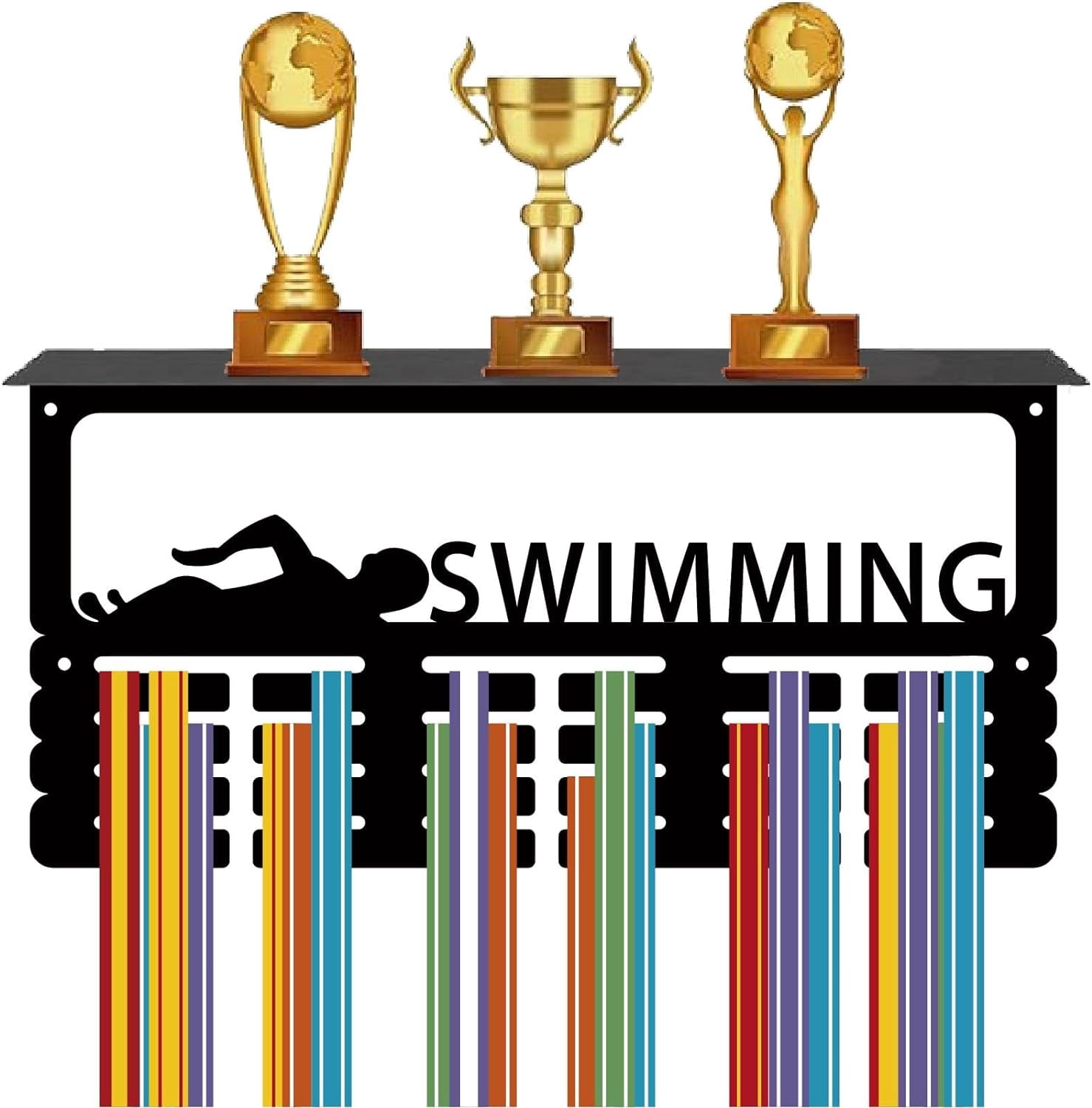 Swimming Medal Holder Trophy Shelf Medal Hanger Display with Shelf ...
