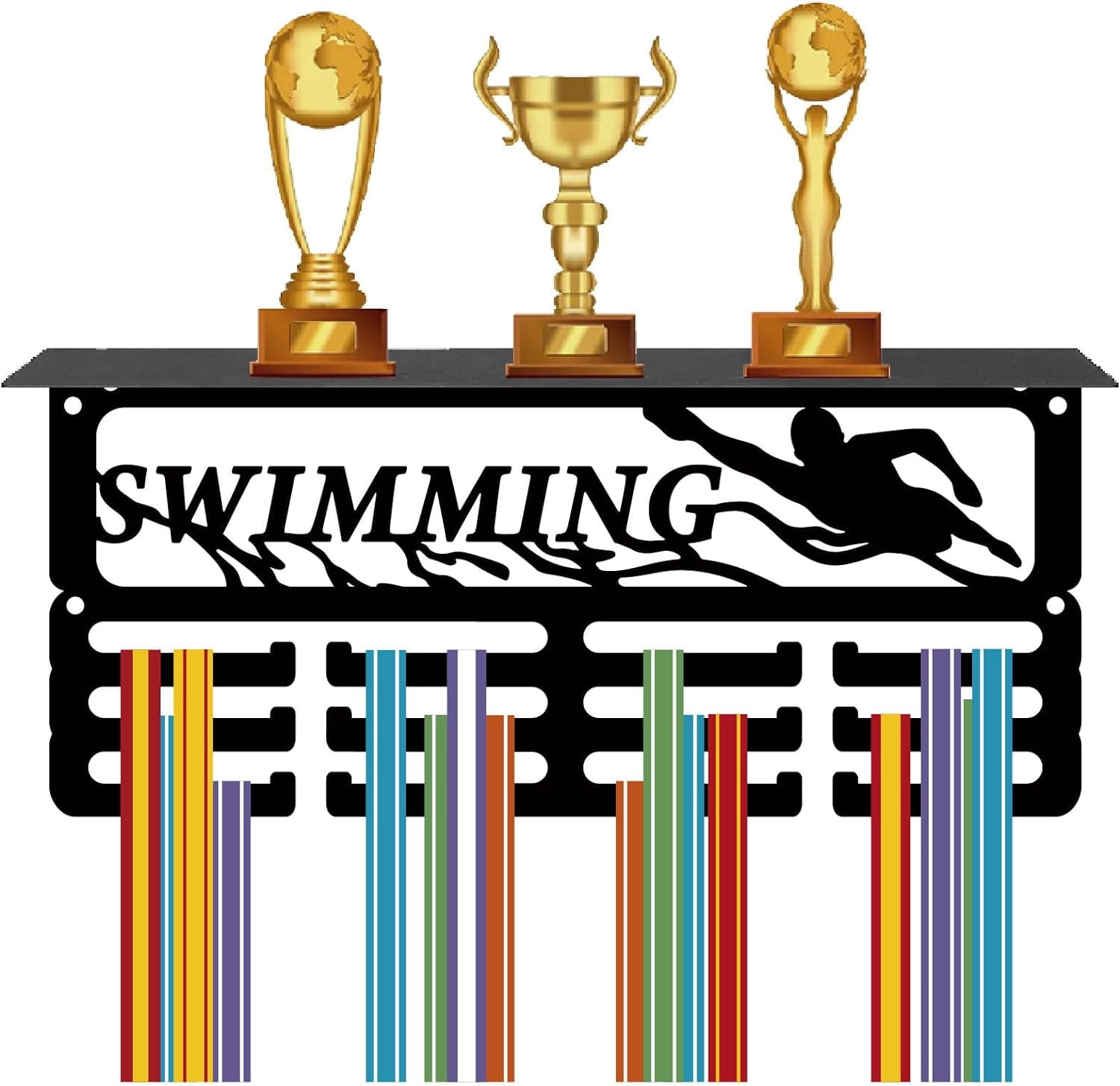 Swimming Medal Holder Trophy Shelf Medal Hangers Display with Shelf ...
