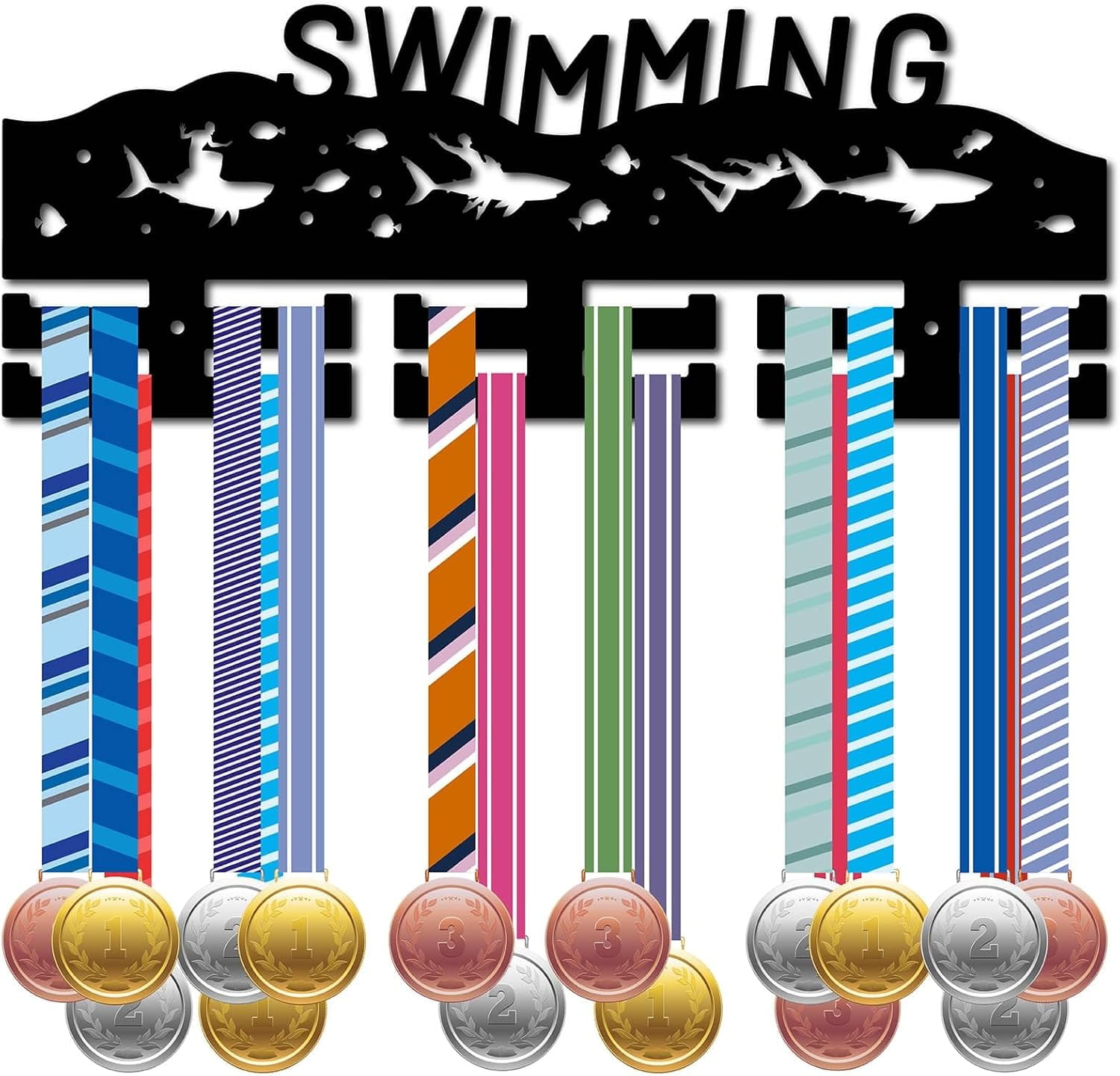 Swimming Medal Holder Wooden Sport Medal Hanger Display Swimmer Medal ...
