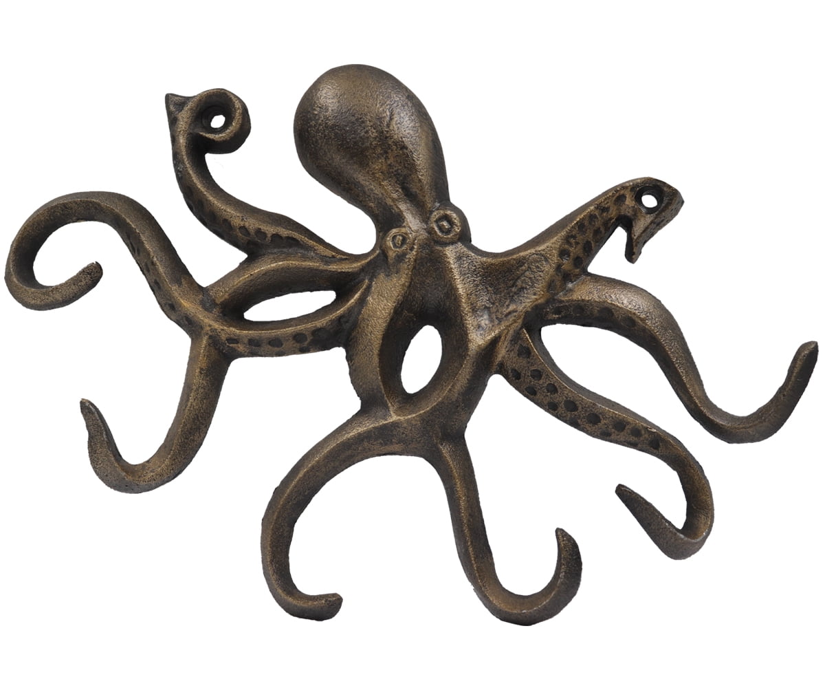 Swimming Octopus Wall Hooks for Hanging Rustic Decorative Hooks with 6 arms Antique Look by The ...