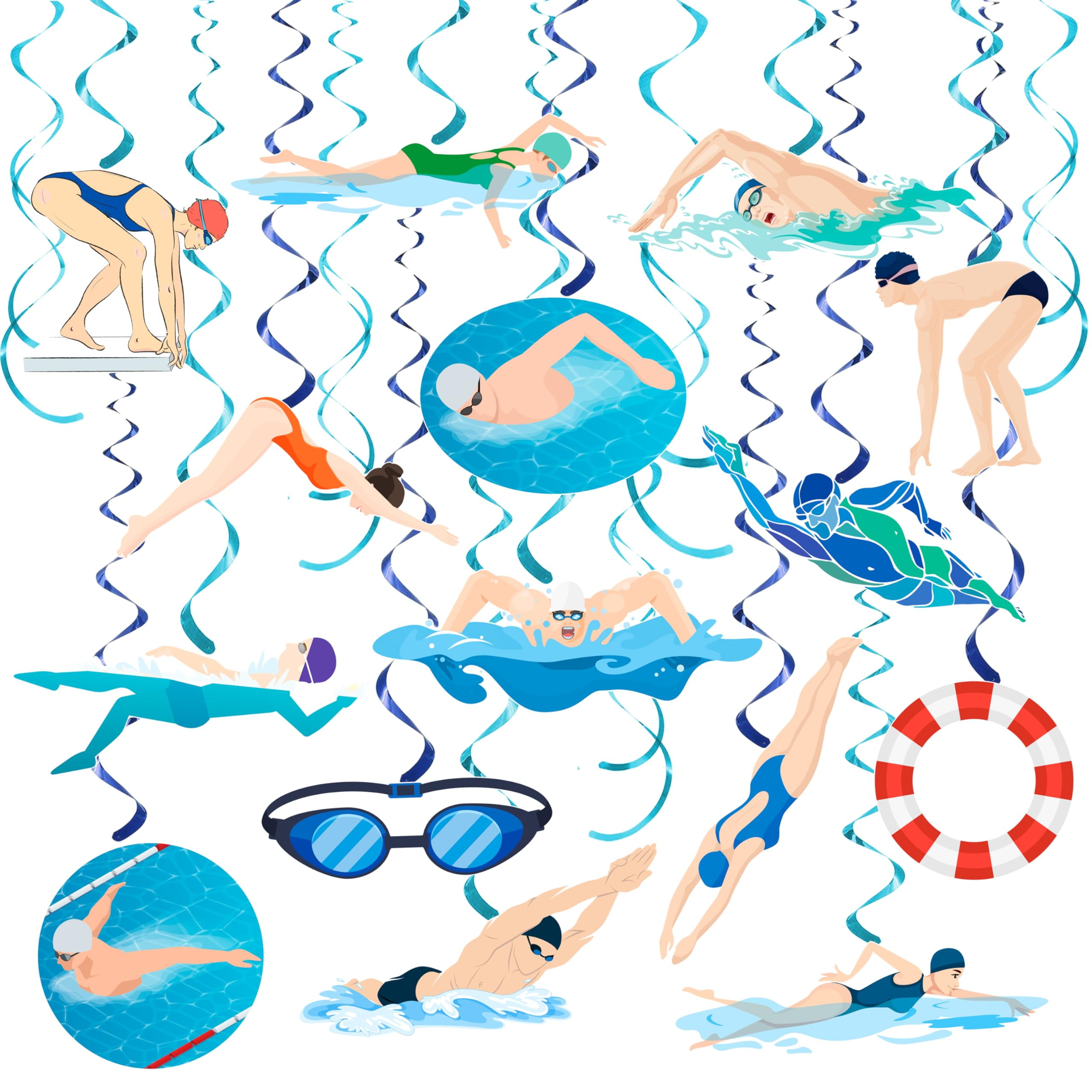 Swimming Party Hanging Swirls Swimmer Birthday Decoration Swim Themed ...