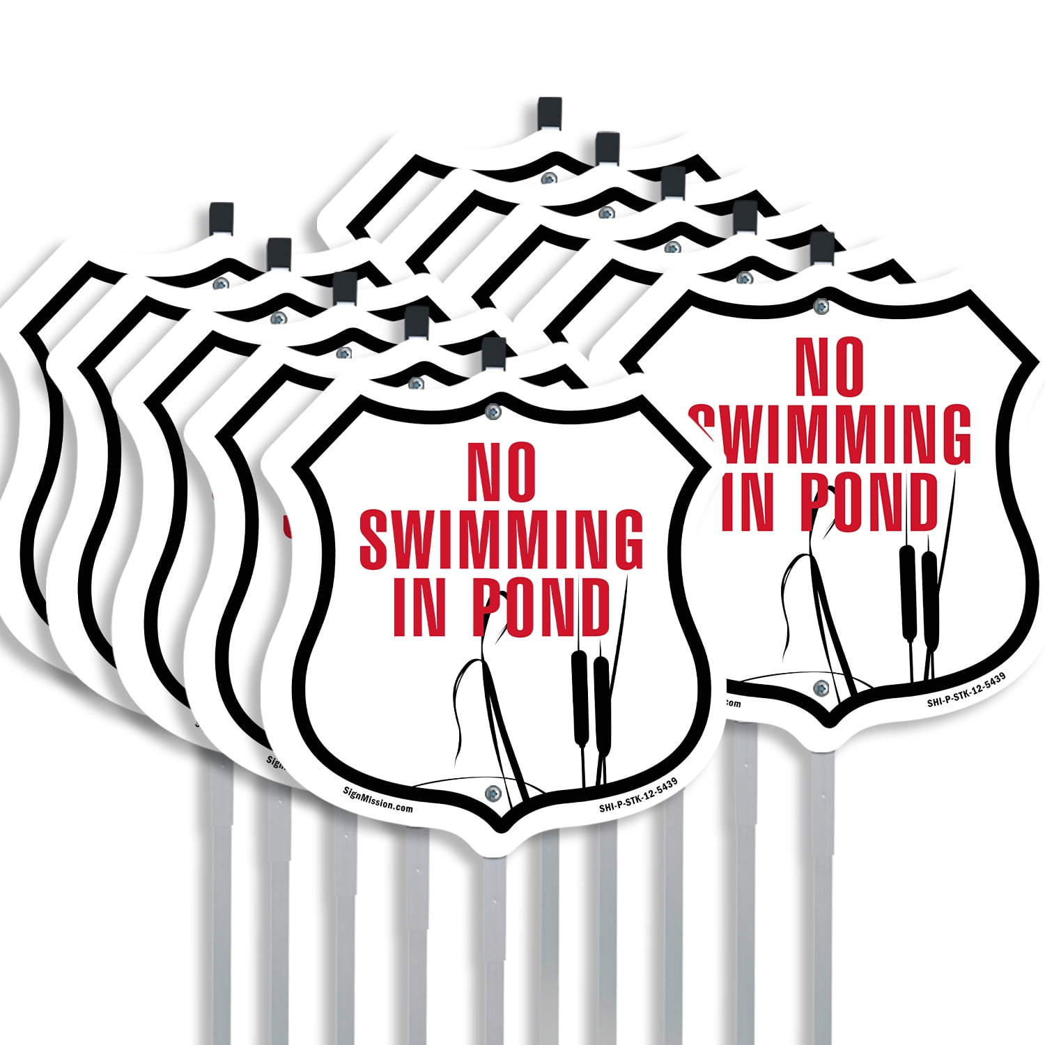 No Swimming In The Pond (10 Pack) 12 inch X 12 inch Shield Shaped Rust ...