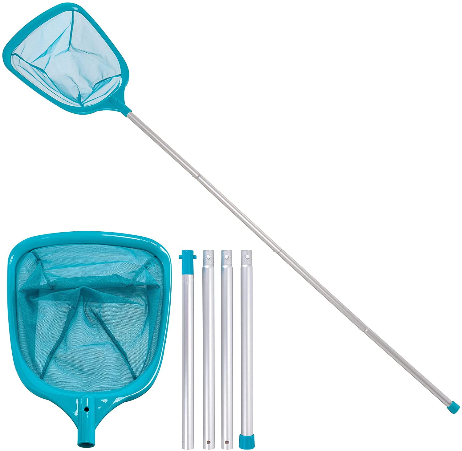 Swimming Pool 5 Foot Leaf Skimmer Net with 4 Aluminum Pole Sections - 6 ...