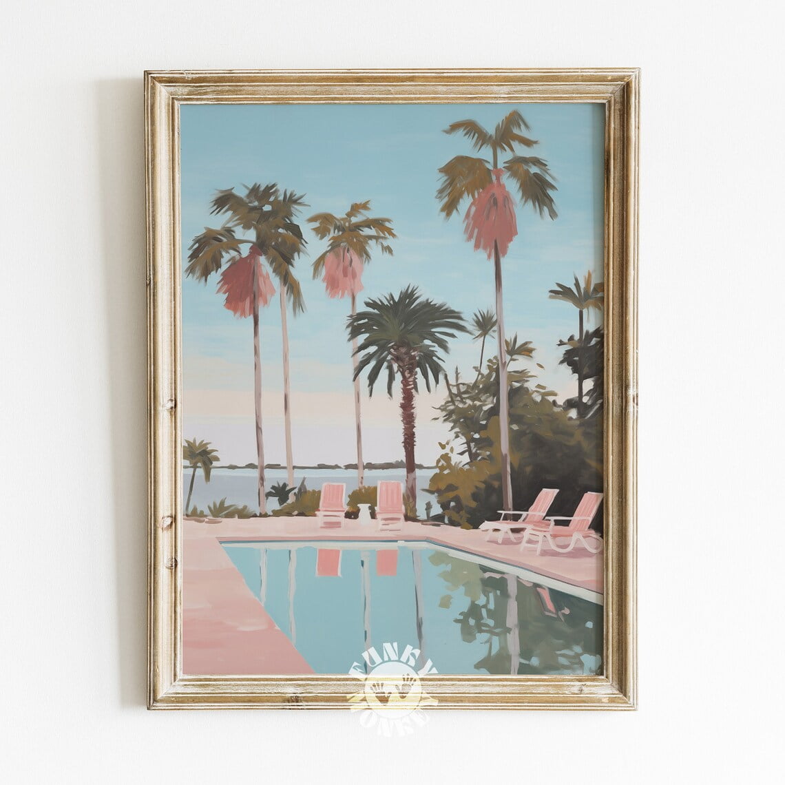 Swimming Pool Art, Retro Aesthetic Painting, Pink Preppy Poolside Beach ...