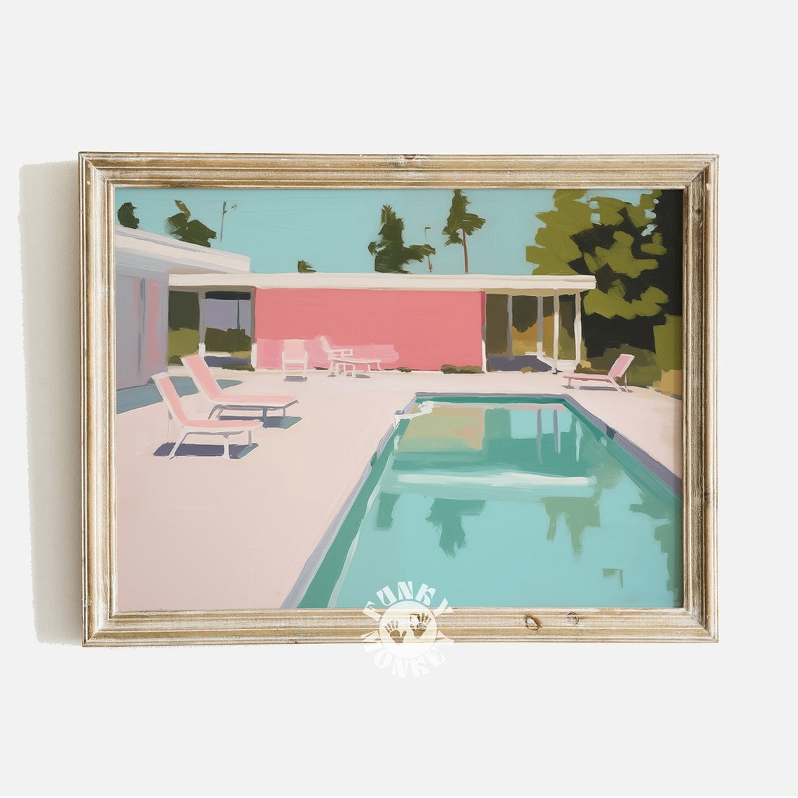 Swimming Pool Art, Retro Motel Painting, Maximalist Wall Art, Pink ...