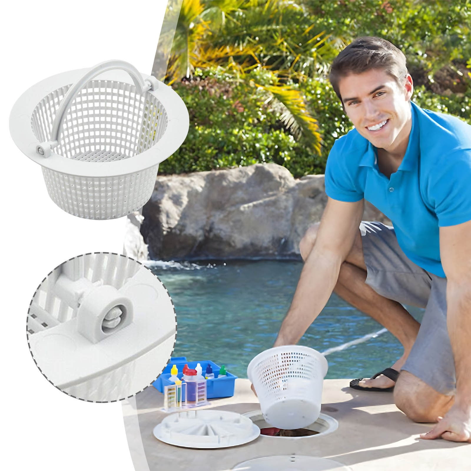 Swimming Pool Cleaning Kit, ABS Plastic Skimmer with Wall Drainage ...