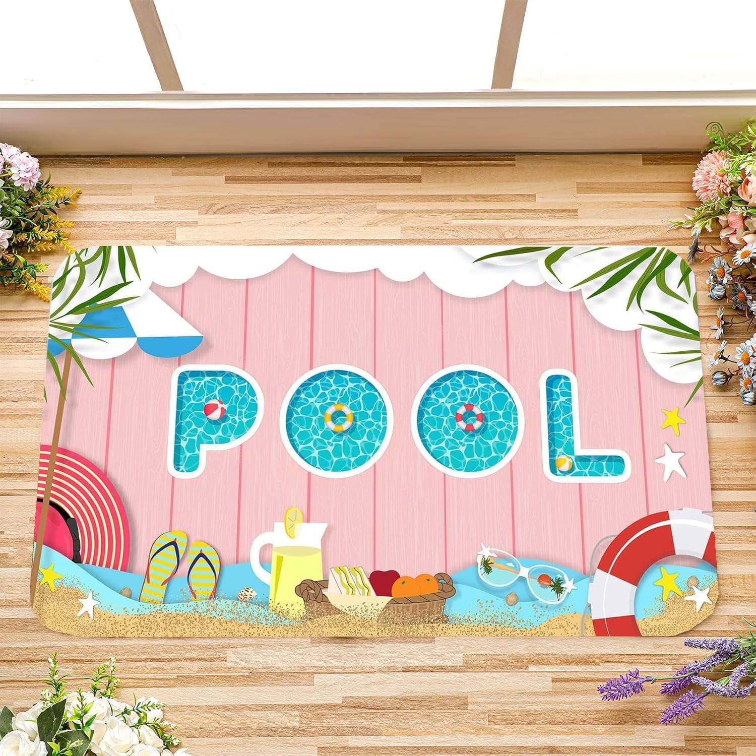 Swimming Pool Door Mat, Flip Flops Beach Summer Door Mats Outdoor,Non ...