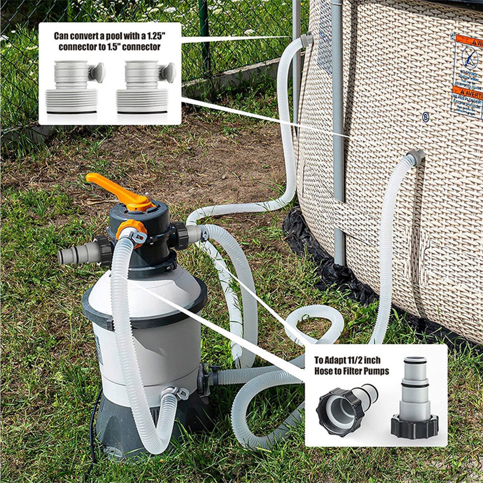 Swimming Pool Filter Hose Replacement Kit, 1.5m PE/EVA Hose with ...