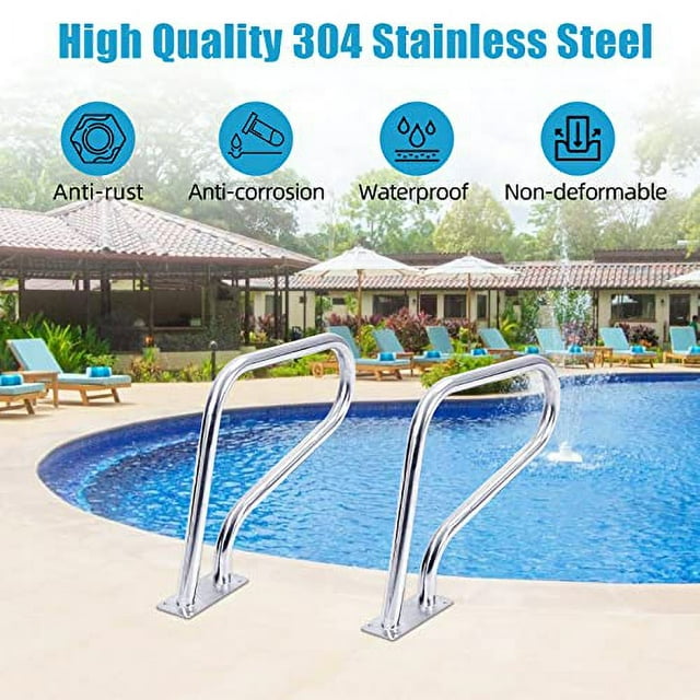Swimming Pool Handrails 30" x 22 "Pool Railings for Inground Pools, 304 ...