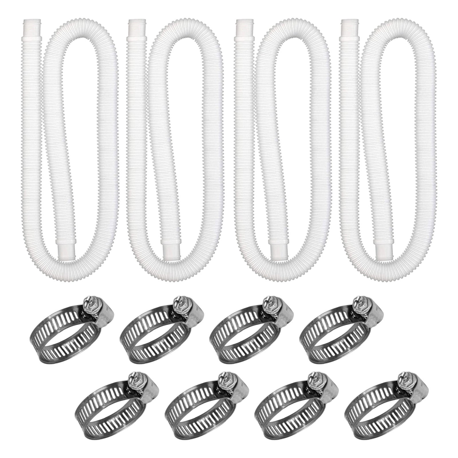 Swimming Pool Hose Set, 4x1m Hoses + 8 Fixing Rings, White Color, Heavy ...