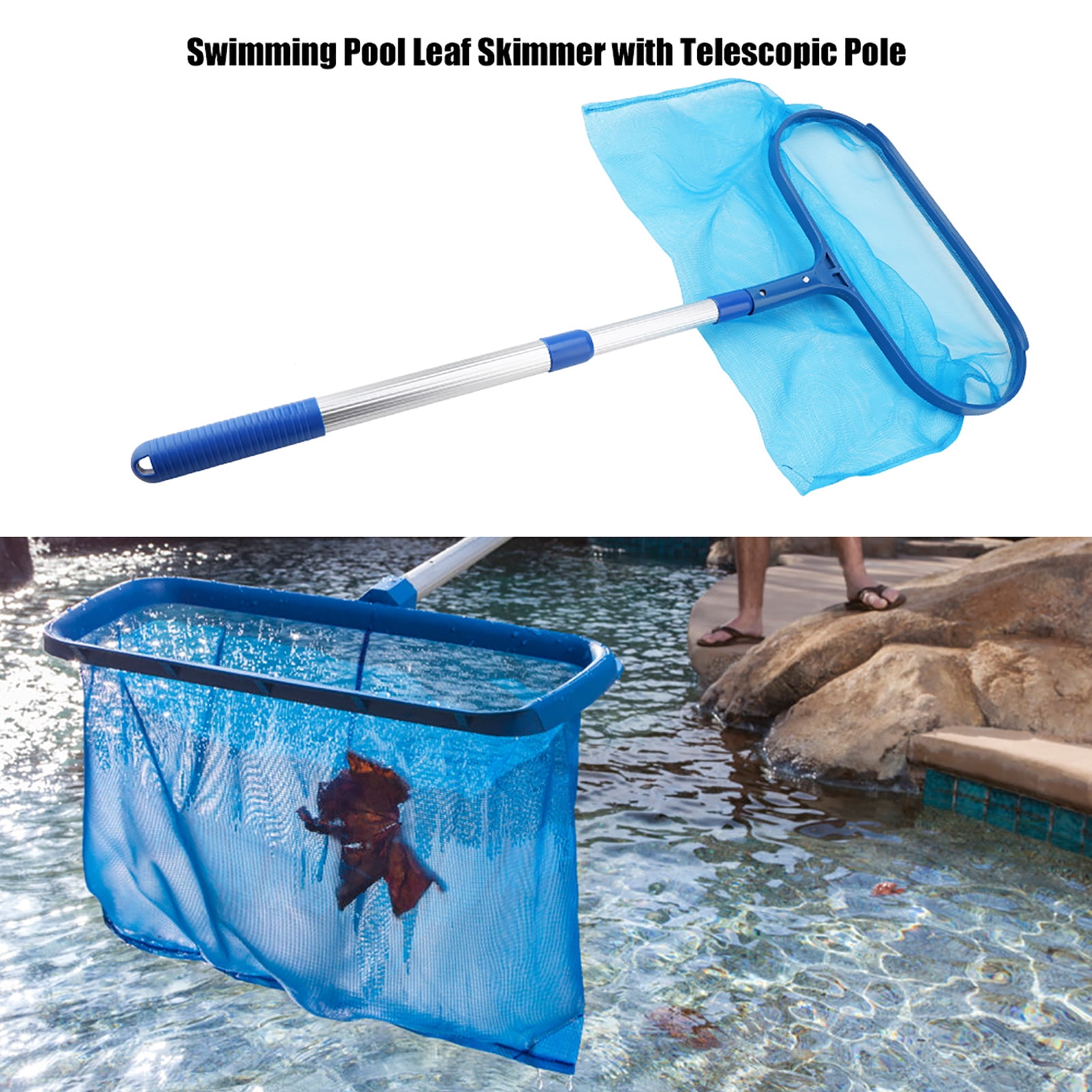 Swimming Pool Leaf Skimmer Mesh Net with Telescopic Pole Pond Tub ...
