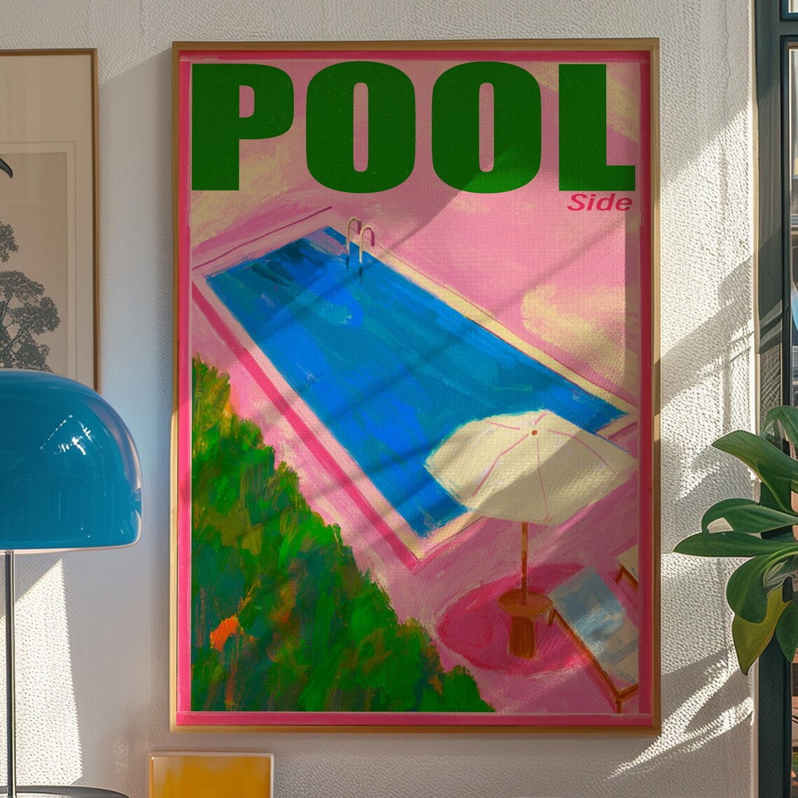 Swimming Pool Poster, Kitsch Aesthetic Art, Preppy Poster, Pool Poster ...