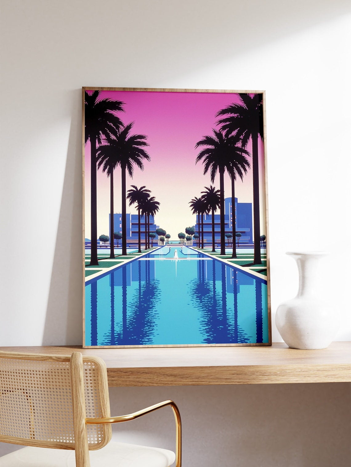 Swimming Pool Print, Palm Tree Poster, Retro Miami Summer Art, Vibrant ...