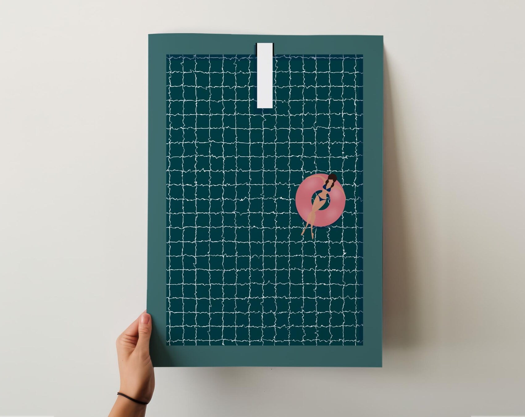 Swimming Pool Print | Woman Floating in Water Pink Tube Pool | Dark ...