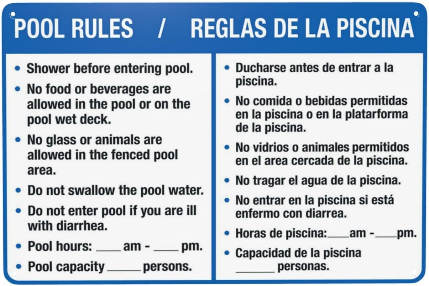 Swimming Pool Rules Bilingual Sign, Spanish English Pool Safety Signs ...
