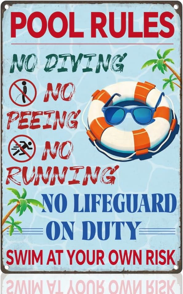 Swimming Pool Rules Vintage Wall Decor Metal Tin Sign 8" x 12" Swim at ...