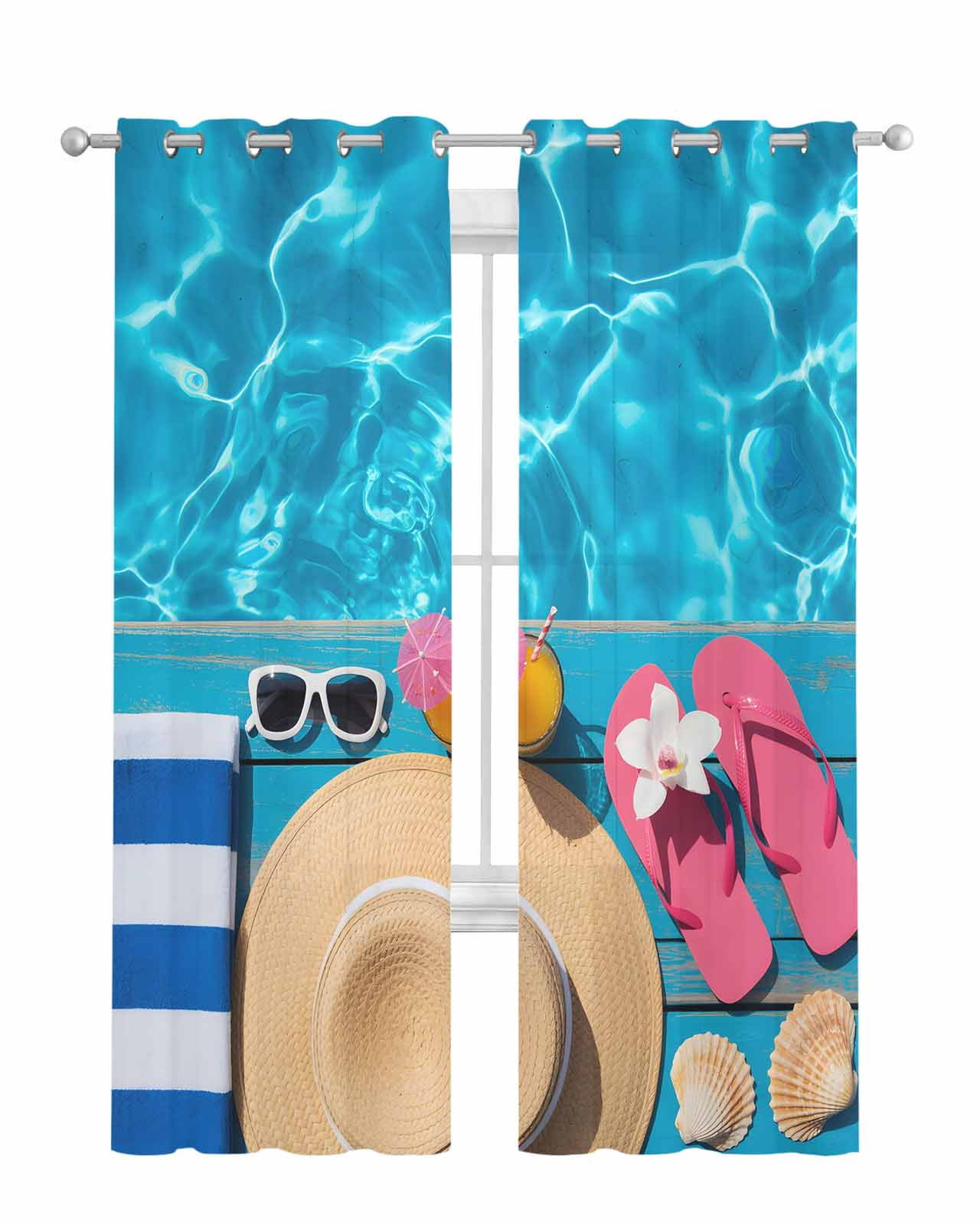 Swimming Pool Sheer Curtains 63 Inch Length 2 Panels Set for Living ...