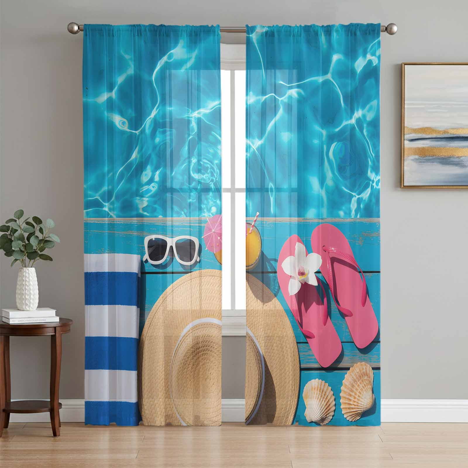 Swimming Pool Sheer Curtains 72 Inch Length 2 Panels Set, Blue Summer ...