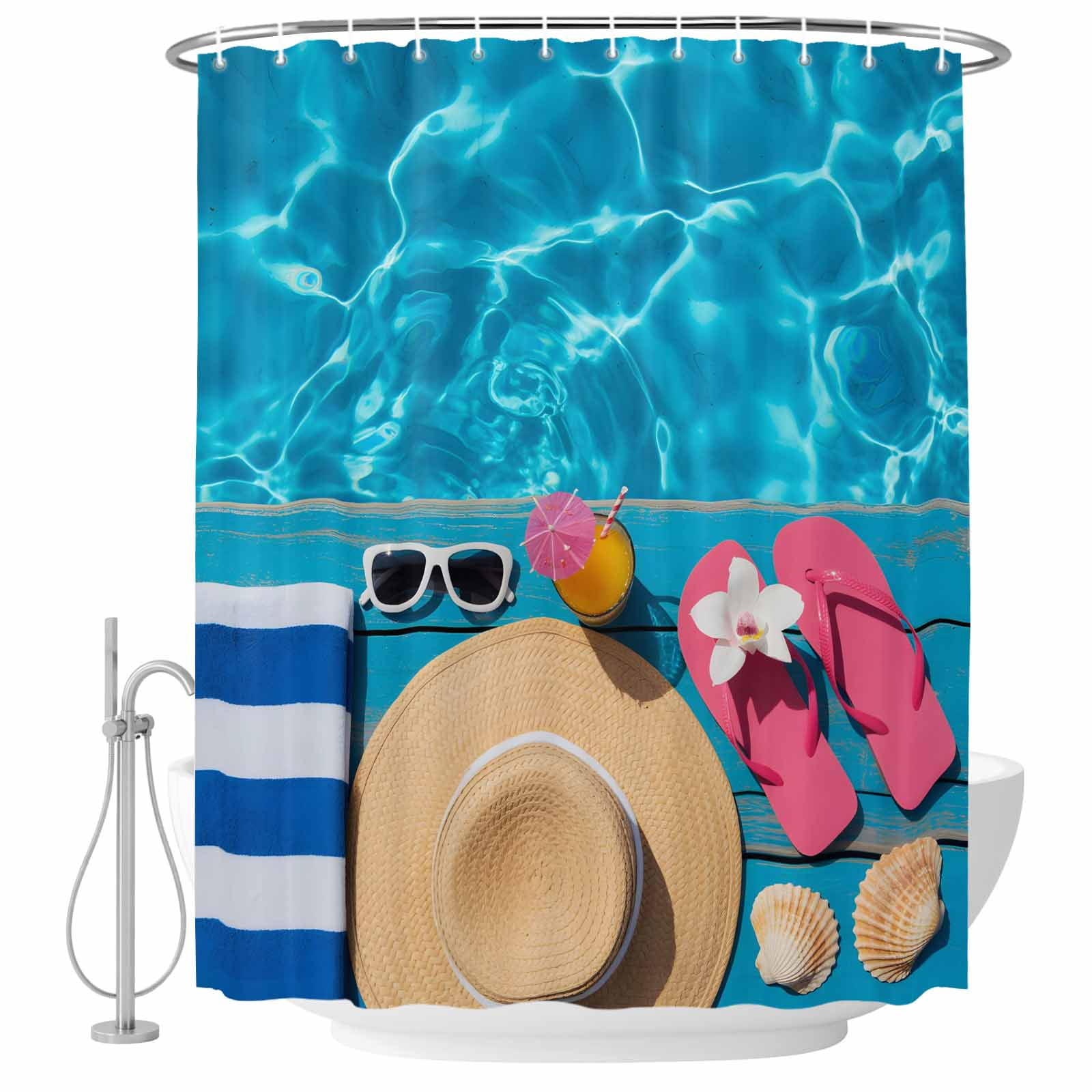Swimming Pool Shower Curtain Set - Long 72" x 84" Washable Bathtub ...