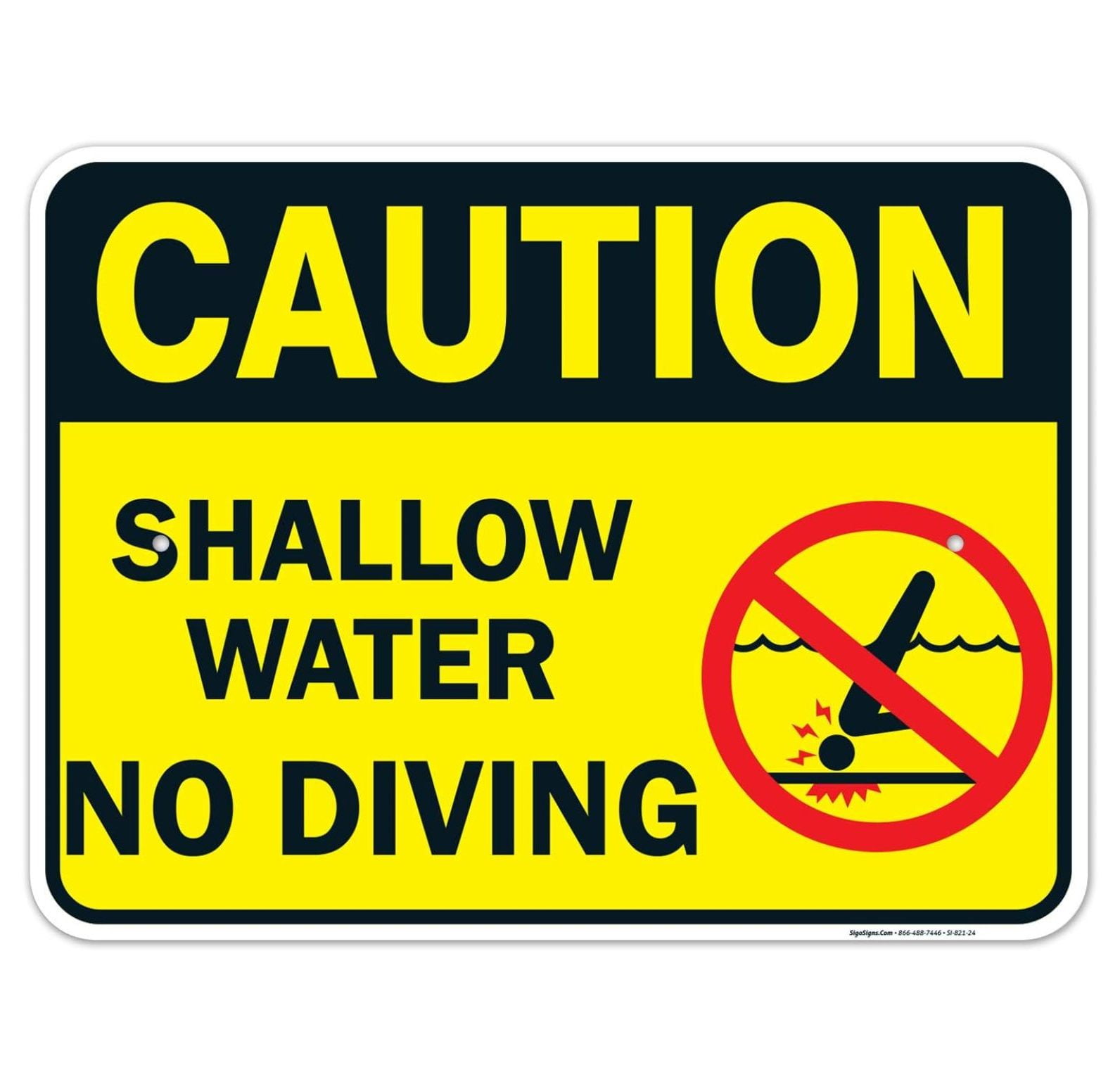 Swimming Pool Sign, Shallow Water No Diving 18x24 Inches, Rust .063 ...