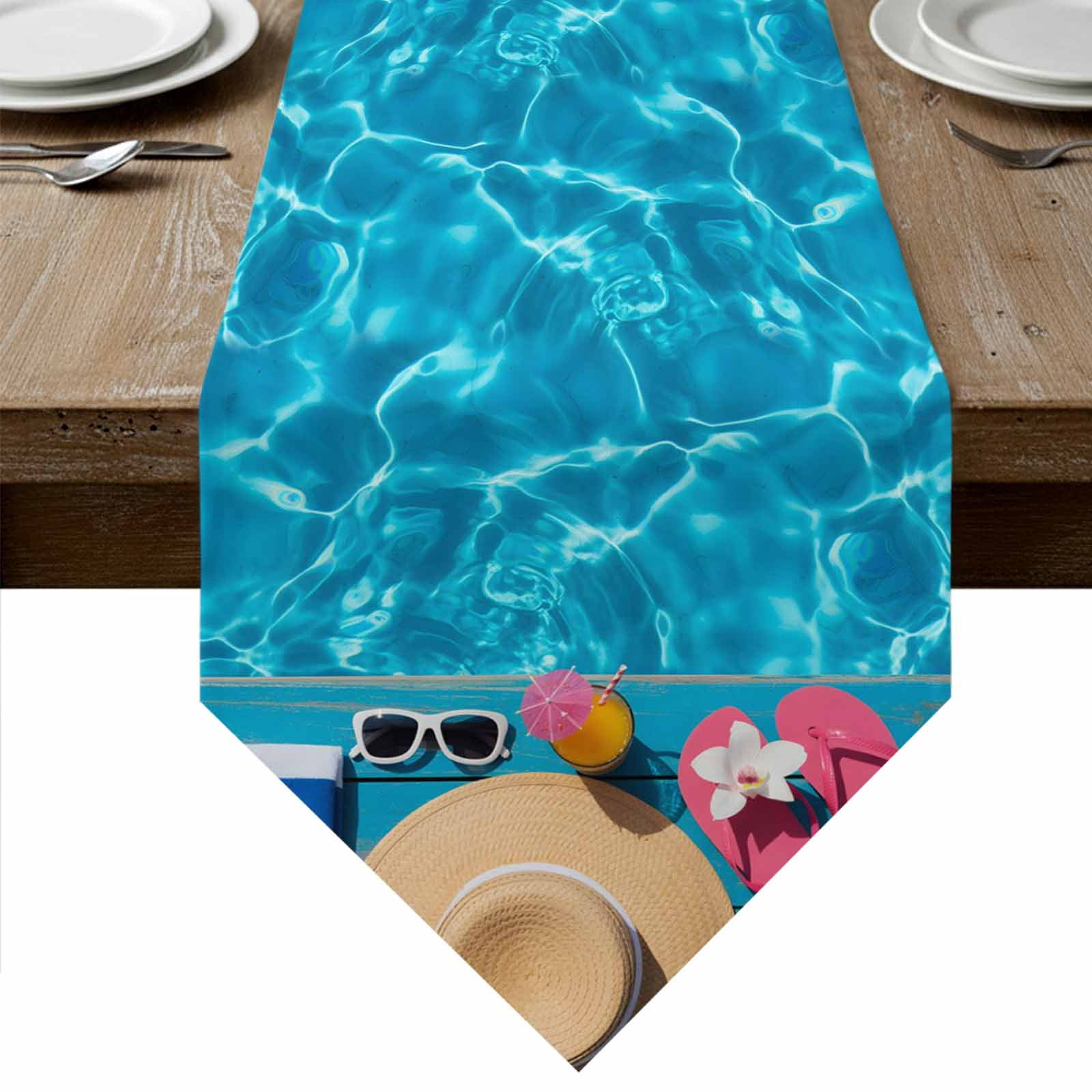 Swimming Pool Table Runner Linen Burlap Table Runner 70 Inches Long ...