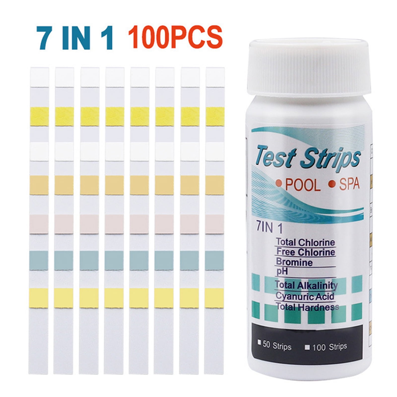 Swimming Pool Test Kit 7-in-1 Test Strips for Hardness Chlorine Bromine ...