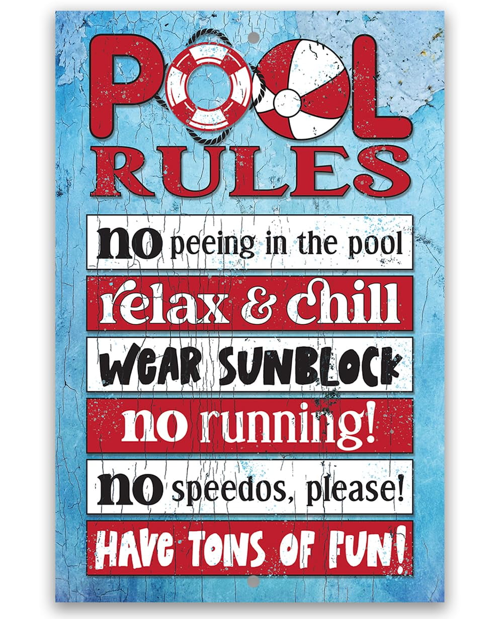 Swimming Pool Themed Sign - Metal Pool Rules Signs for Outside Funny ...