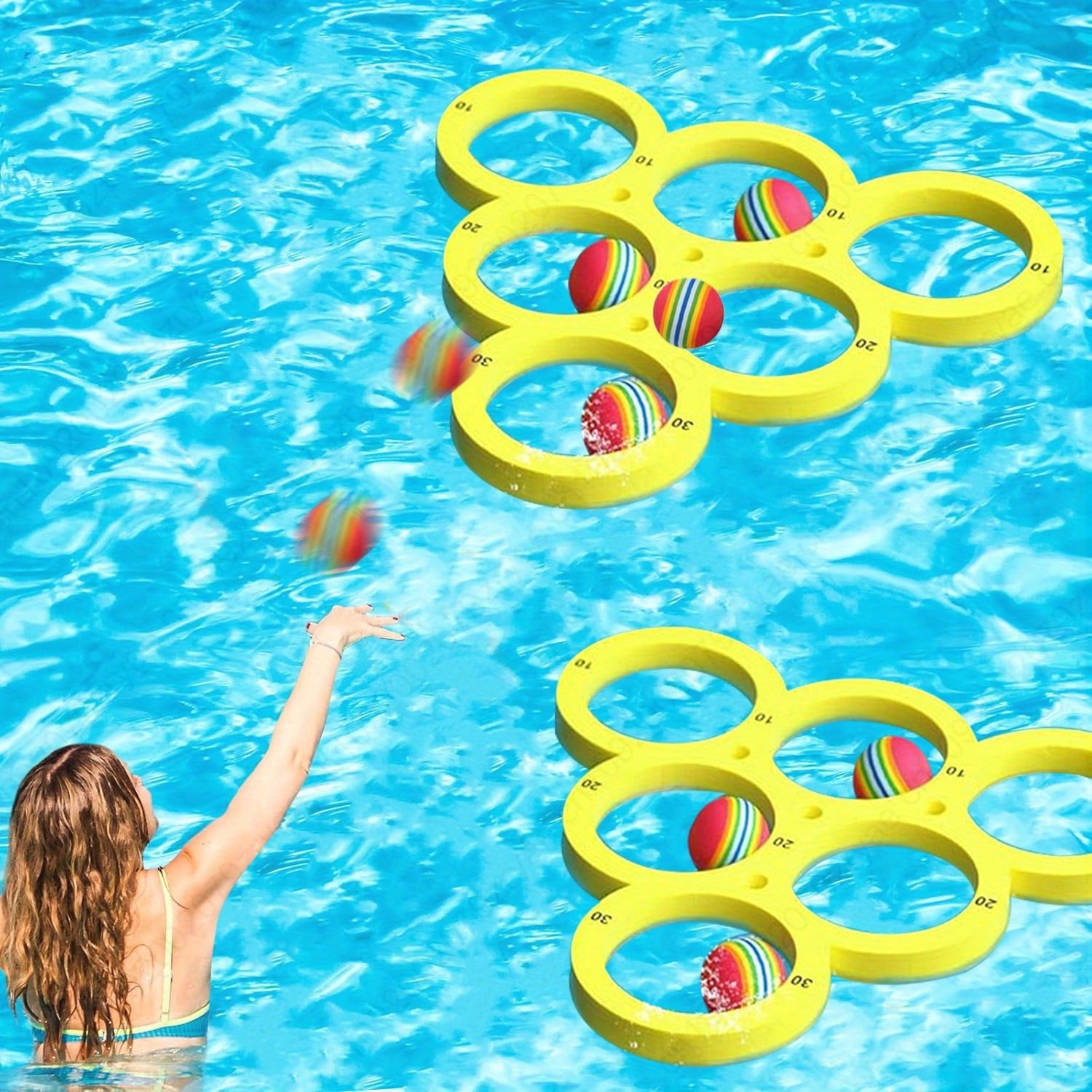 Swimming Pool Toss Game Set, Floating Water Throwing Game with 10 Balls ...