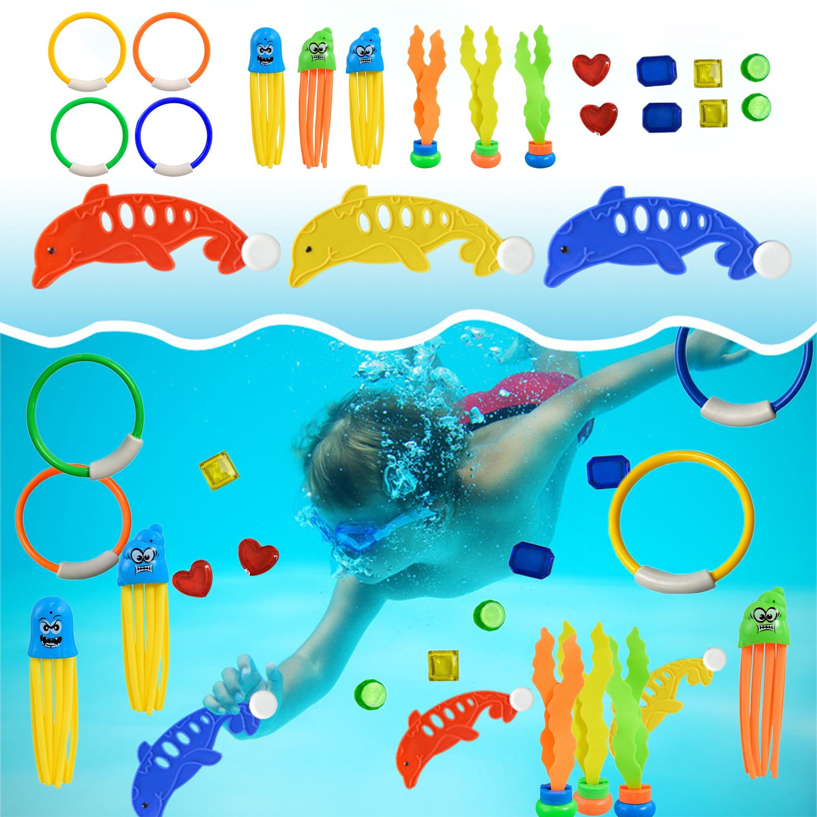 Swimming Pool Toys, Diving Treasure Hunt Set, Floating Seagrass ...