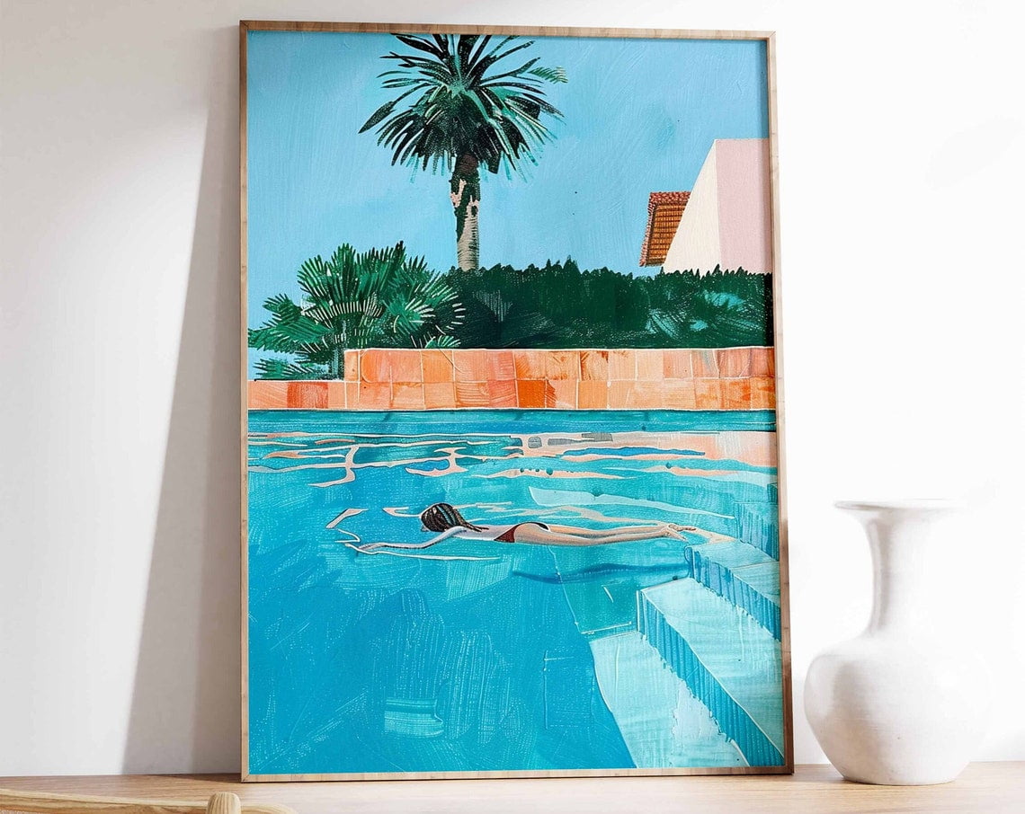 Swimming Pool Wall Art, Swimming Art Print, Swimming Poster, Blue Art ...
