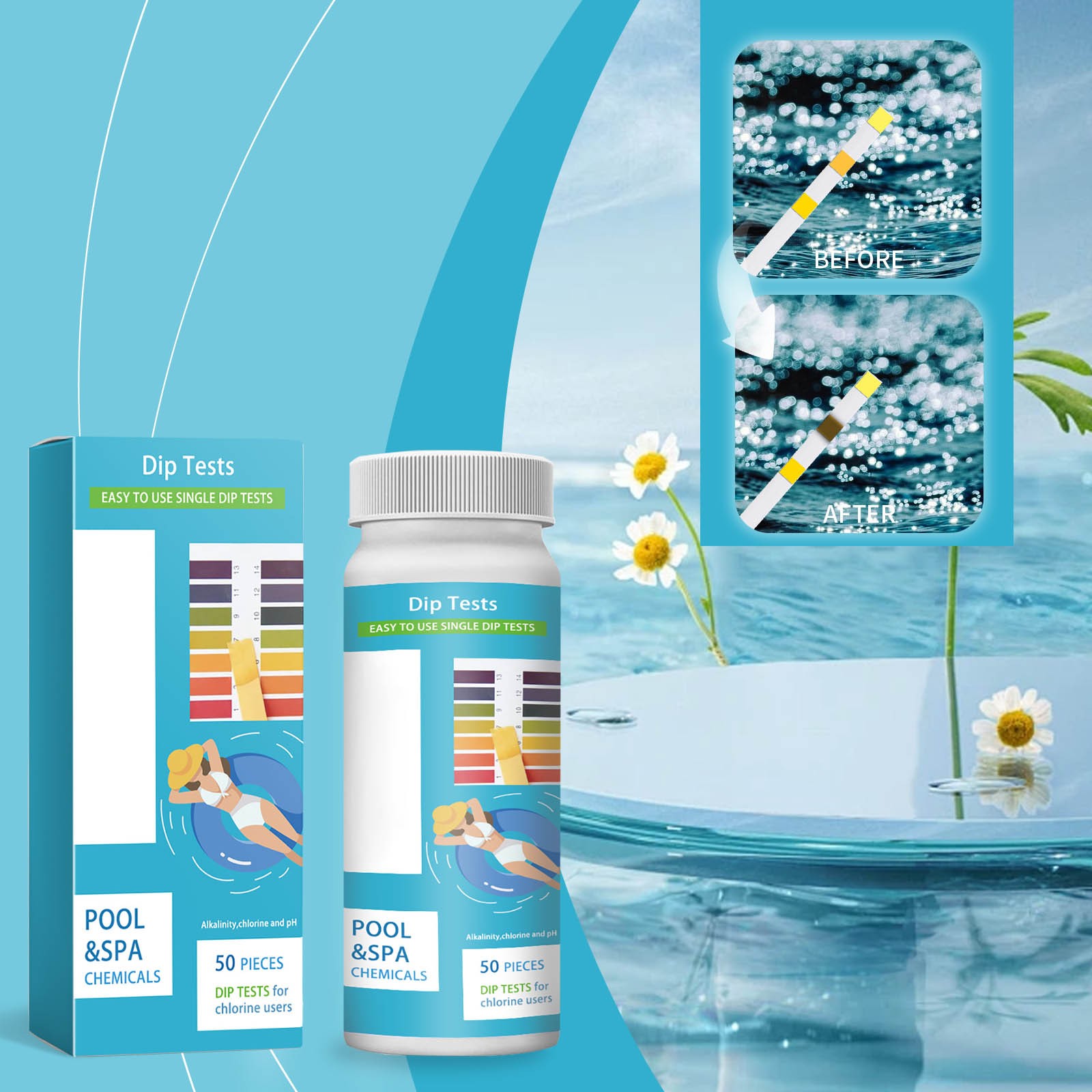 Swimming Pool Water Quality Test Strips Triple pH Testing Kit with ...