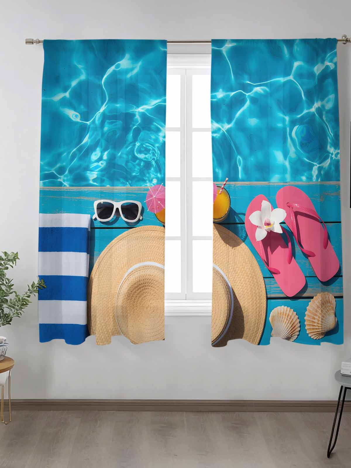 Swimming Pool Water Ripple Chiffon Sheer Curtains 72 Inches Long ...