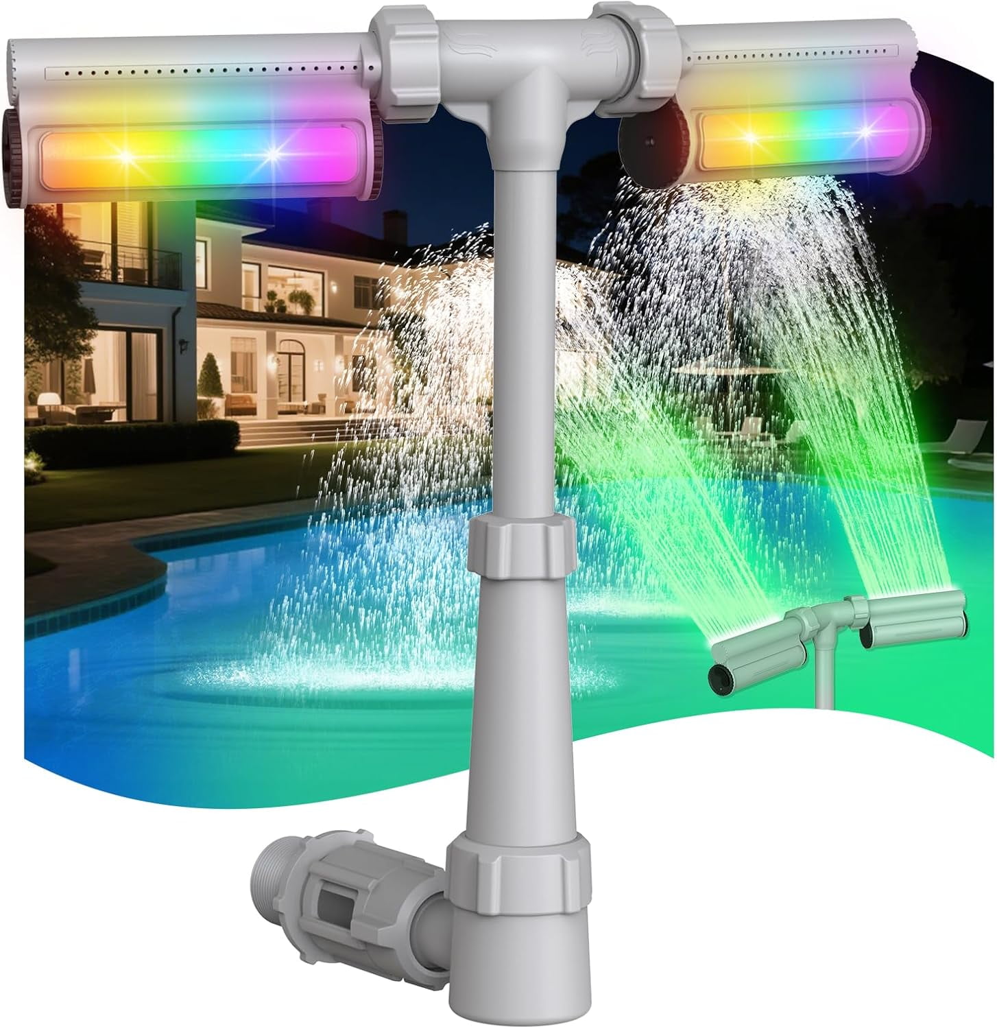 Swimming-Pool Waterfall Fountain w/Colorful Led-Lights - 7 Color ...