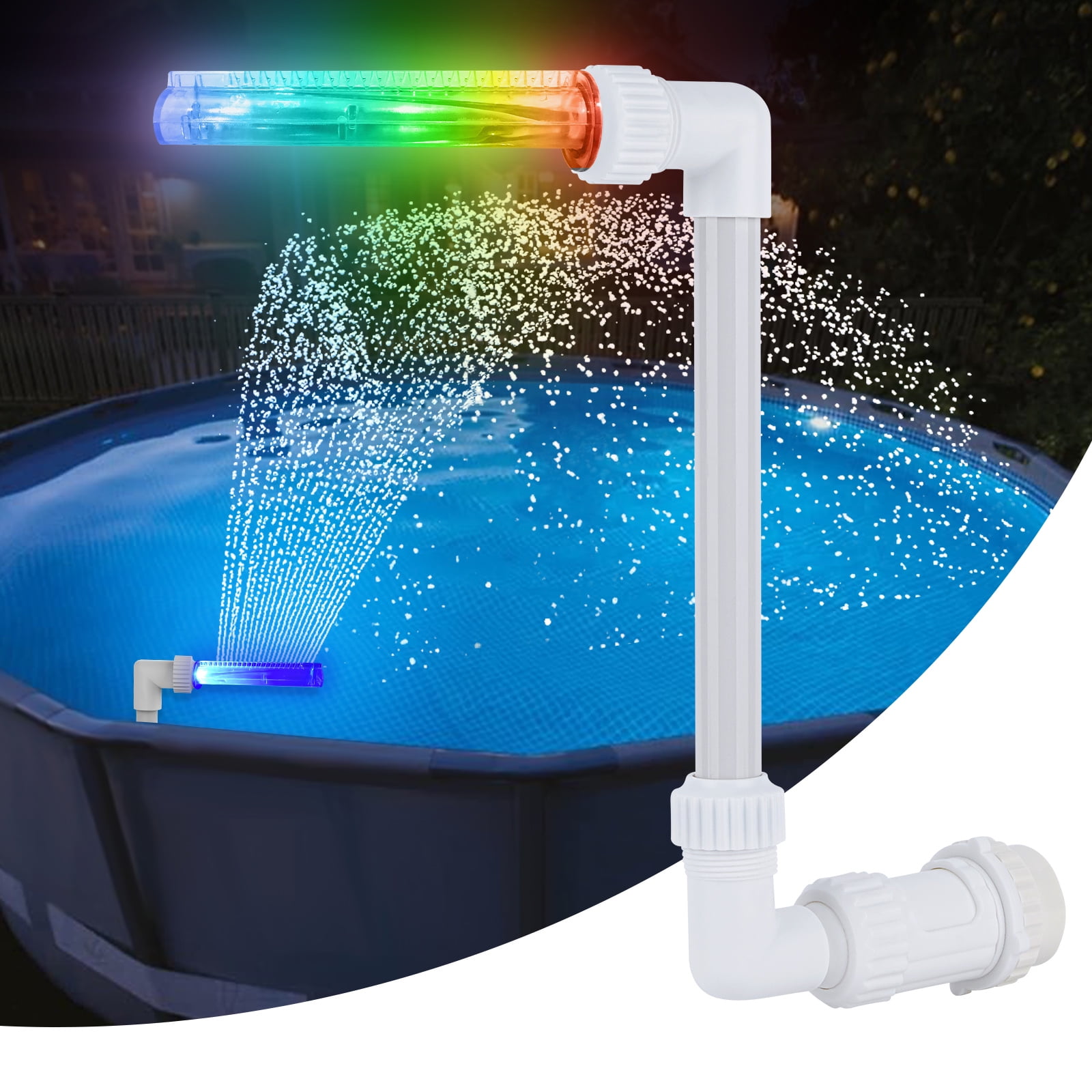 AMHOEEN 7-Color LED Swimming Pool Waterfall Fountain, Outdoor Inground ...