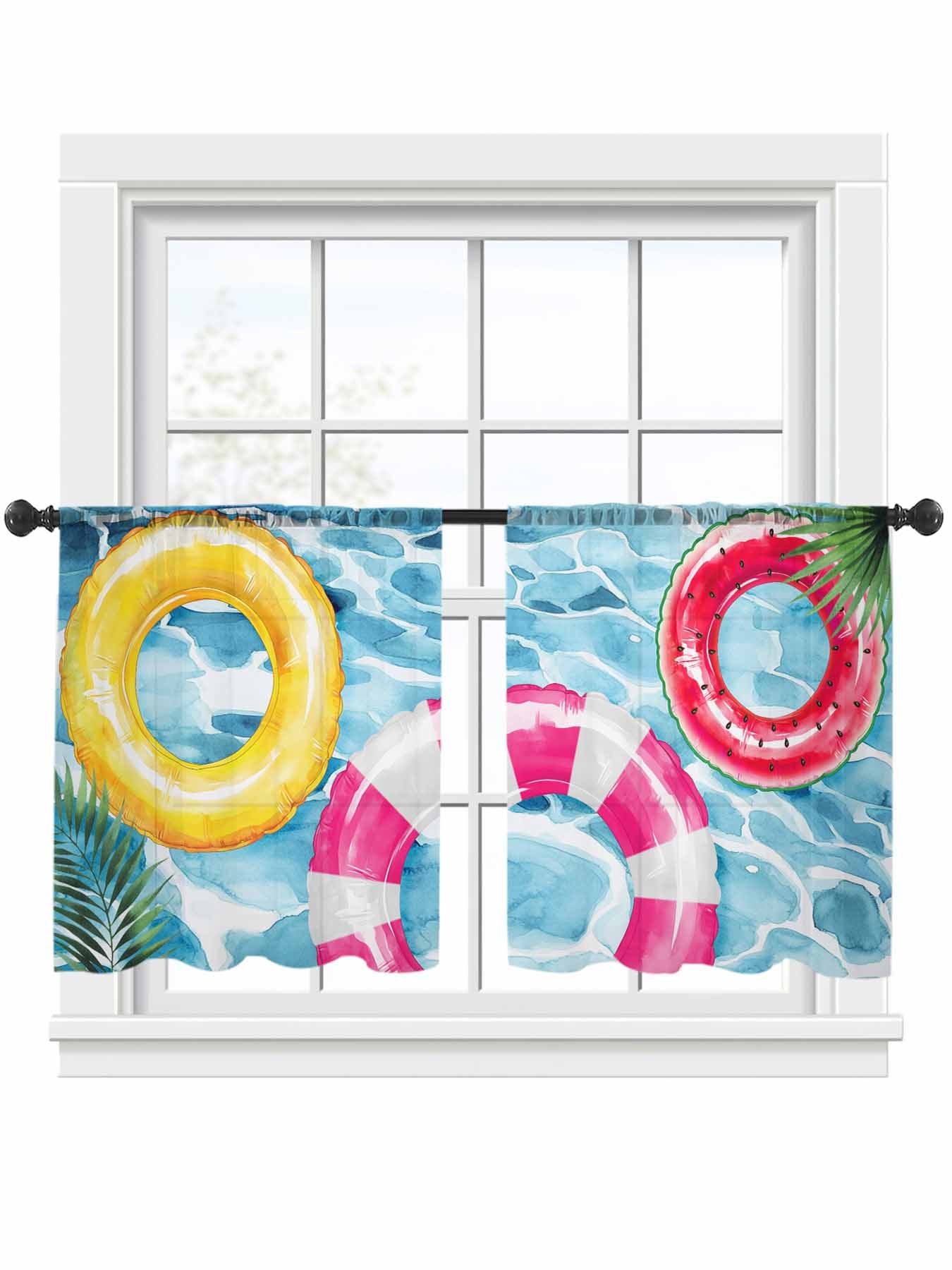 Swimming Ring Sheer Curtains 54 Inch Long 2 Panels, Summer Pool ...