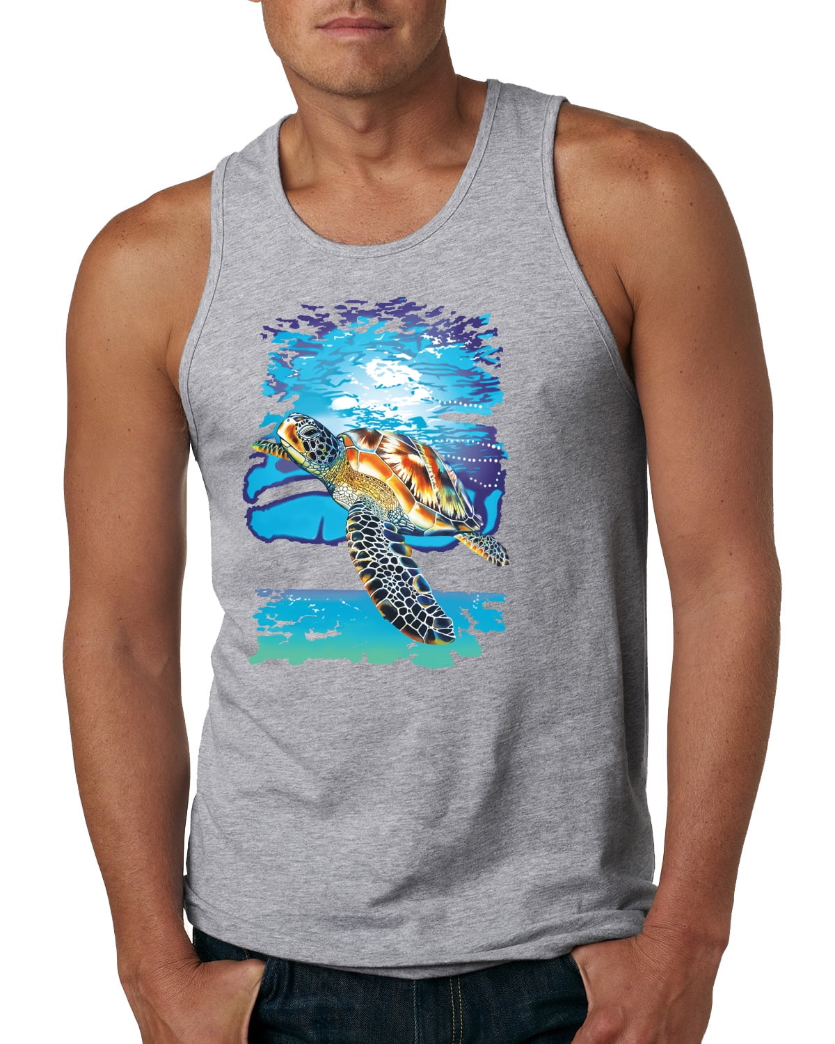 Swimming Sea Turtle Animal Lover Mens Graphic Tank Top, Heather Grey ...