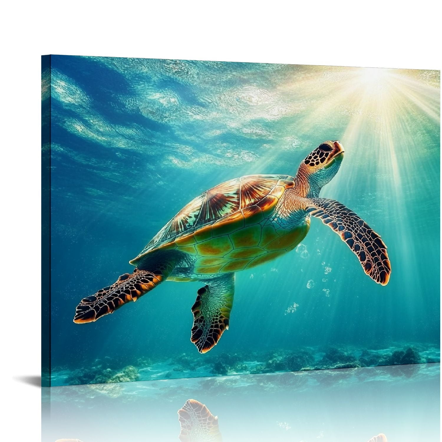 Swimming Sea Turtle Canvas Art Print - Vibrant Marine Life, Underwater ...