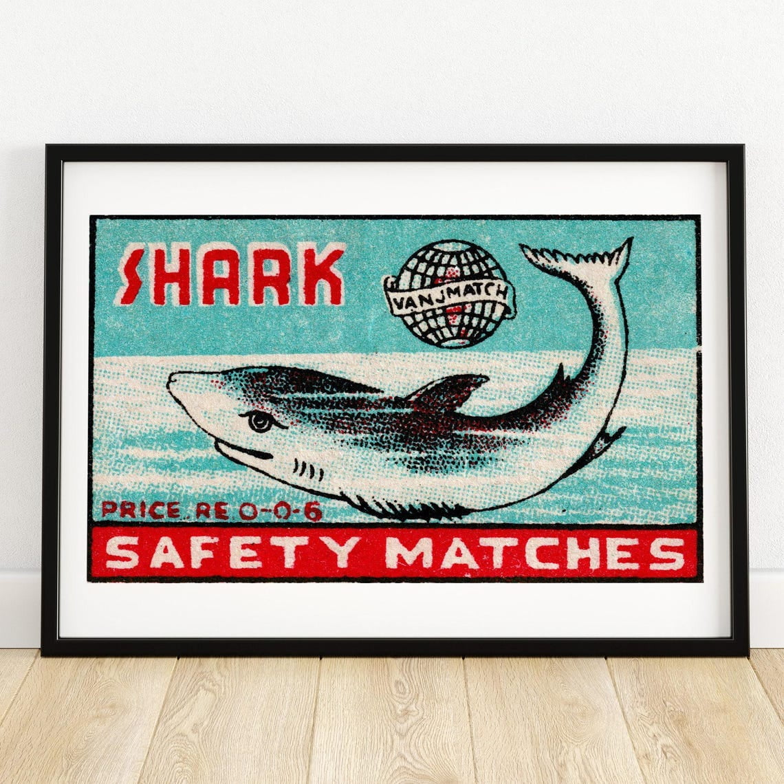 Swimming Shark - Matchbox Print - Aesthetic Wall Art - Vintage India ...
