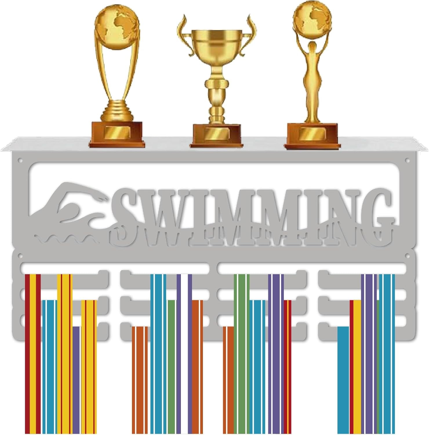 Swimming Sport Medal Holder Iron Medal Rack Wall Mount Decor 3 Lines ...