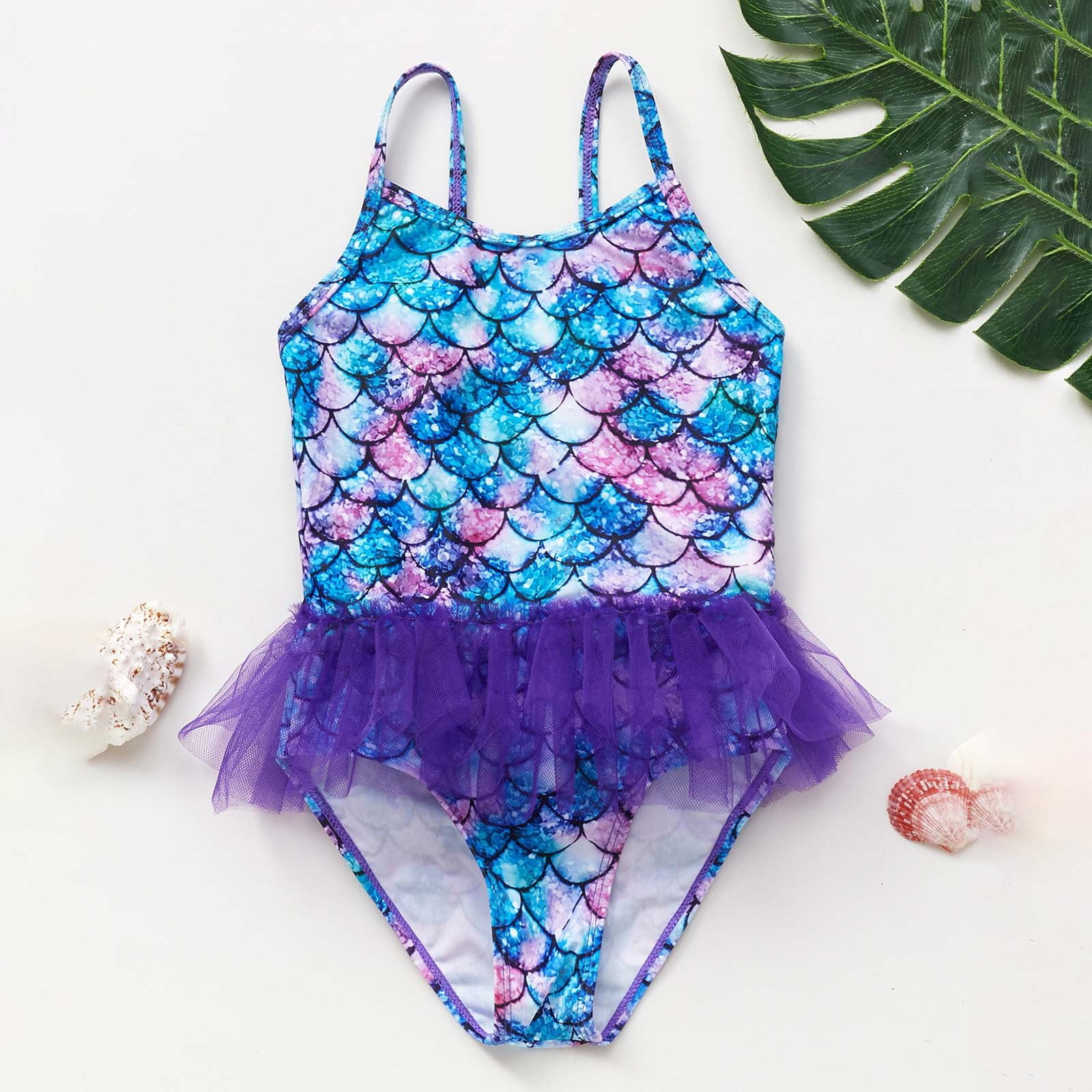 Swimming Suit For Girls 1 Piece UPF 50+ Fishscale Skirted Bathing Suit ...