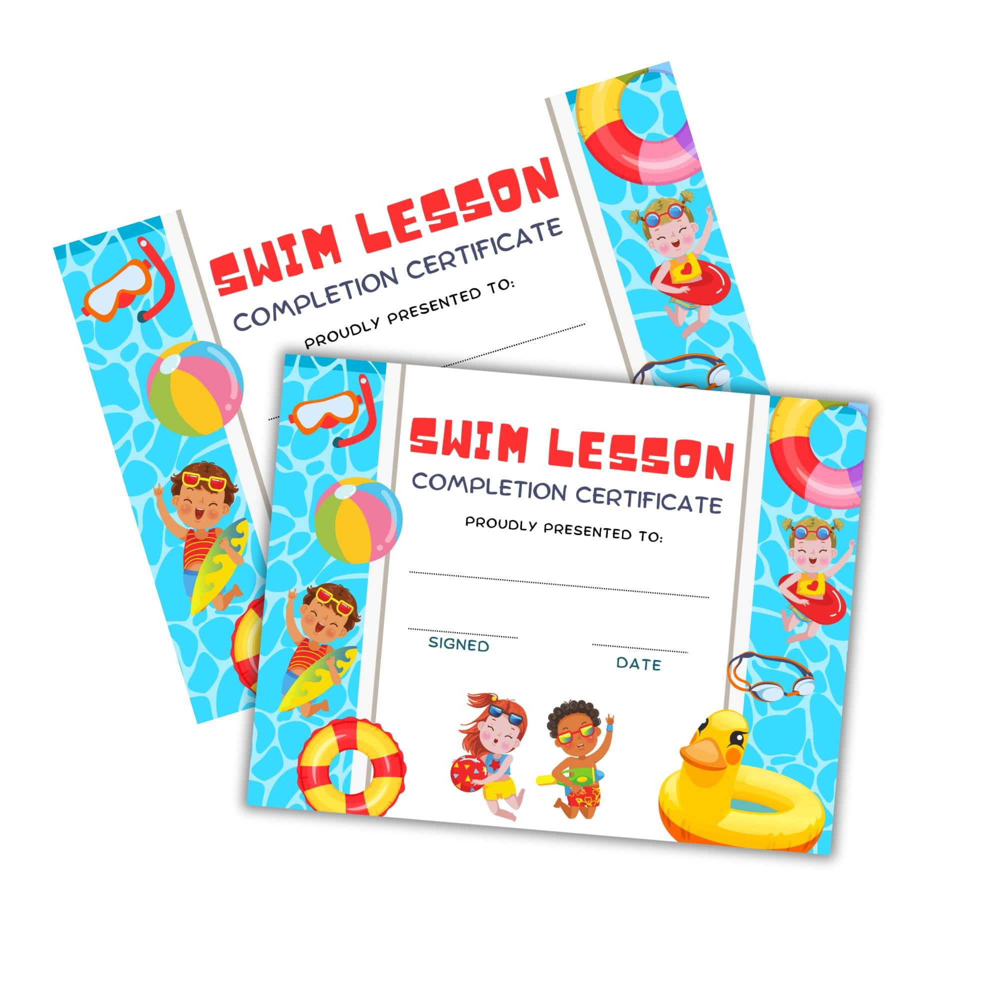 Swimming Swim Lessons Certificate of Completion 30 pk 8.5x11 Level Pool ...