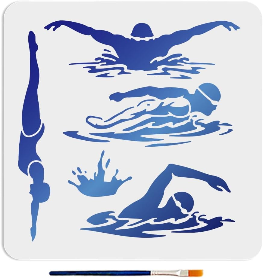 Swimming Swimmer Stencil 11.8×11.8inch Man Freestyle Swimming Diving ...