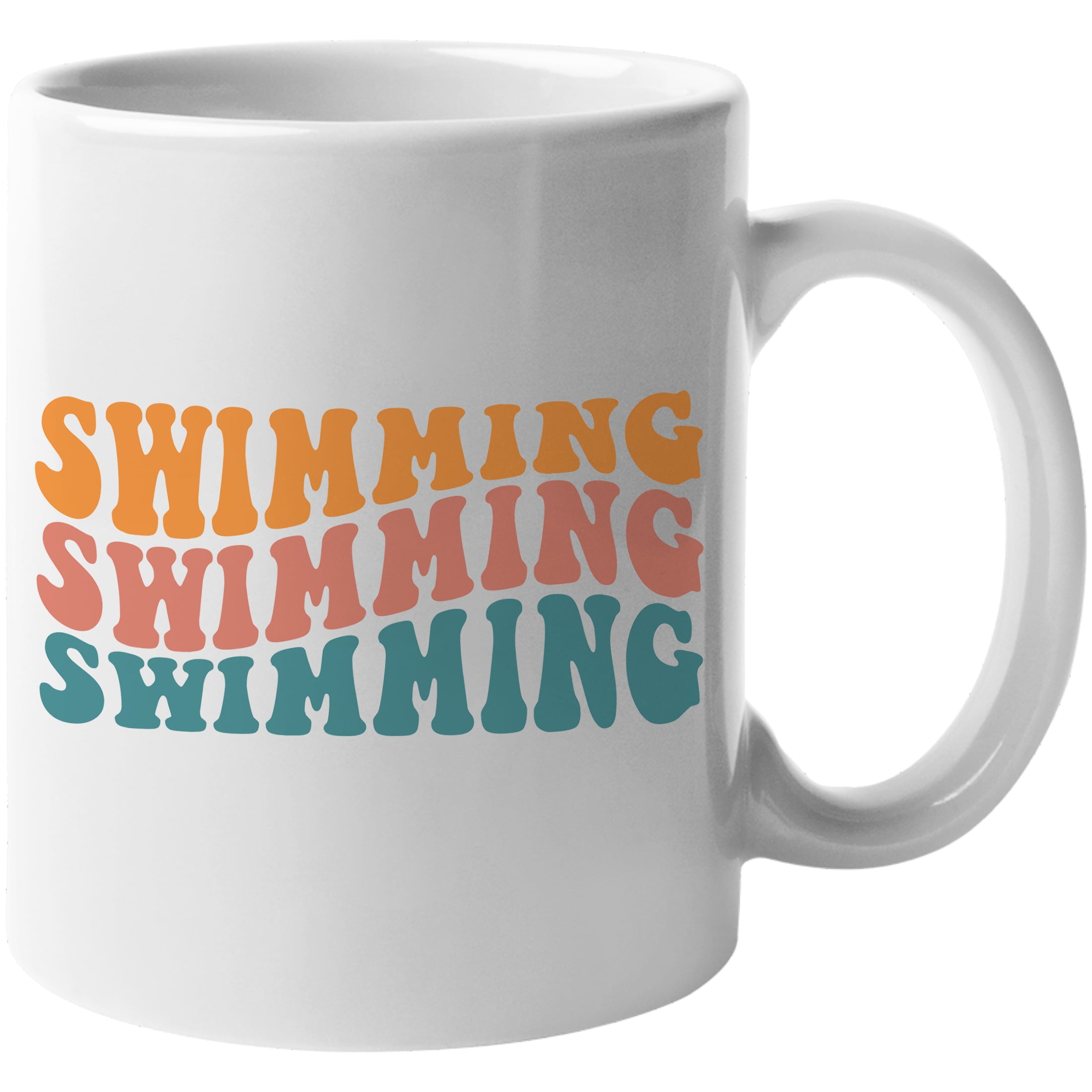 Swimming, Swimmer Themed, Groovy Retro Wavy Text Merch Gift, White 11oz ...