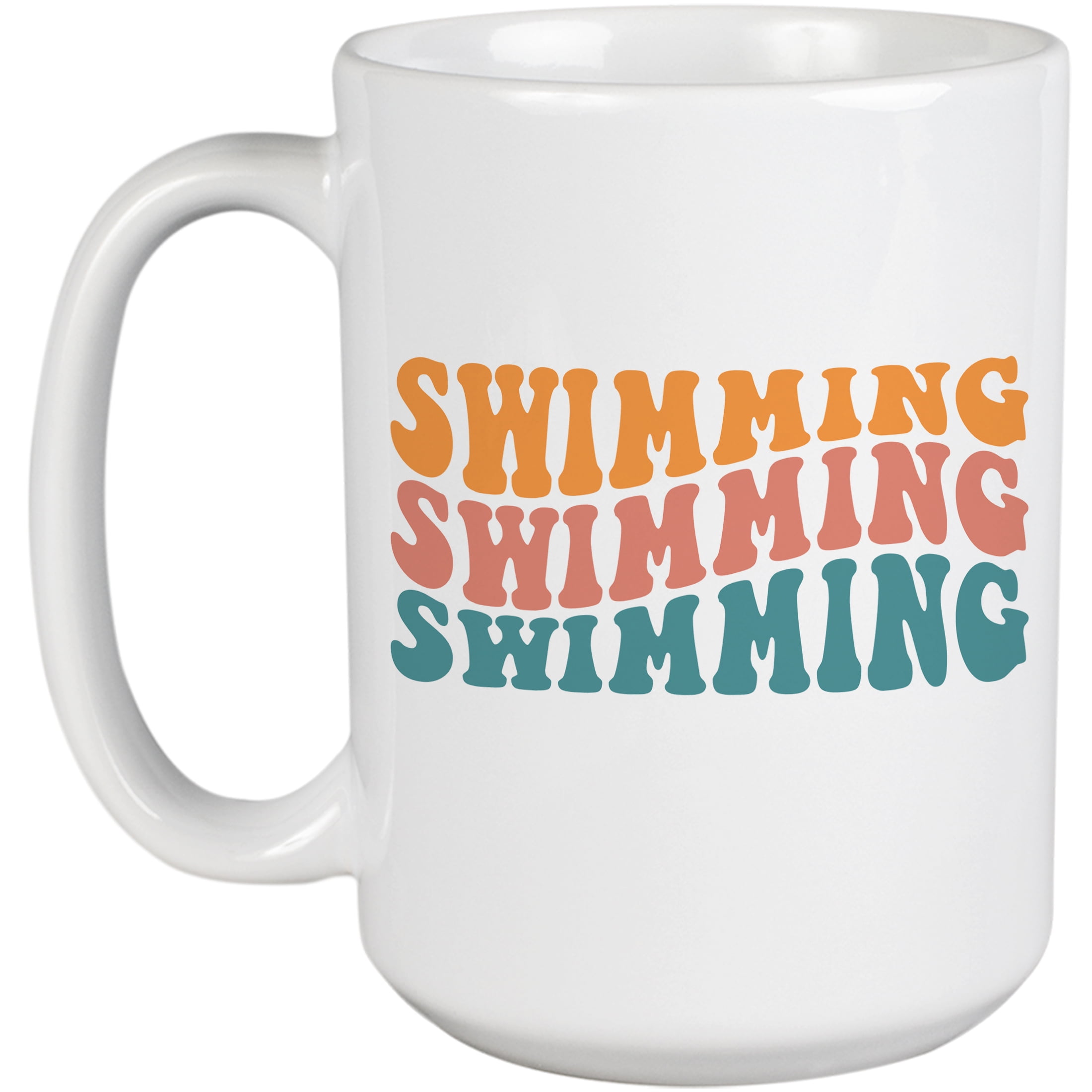 Swimming, Swimmer Themed, Groovy Retro Wavy Text Merch Gift, White 15oz ...