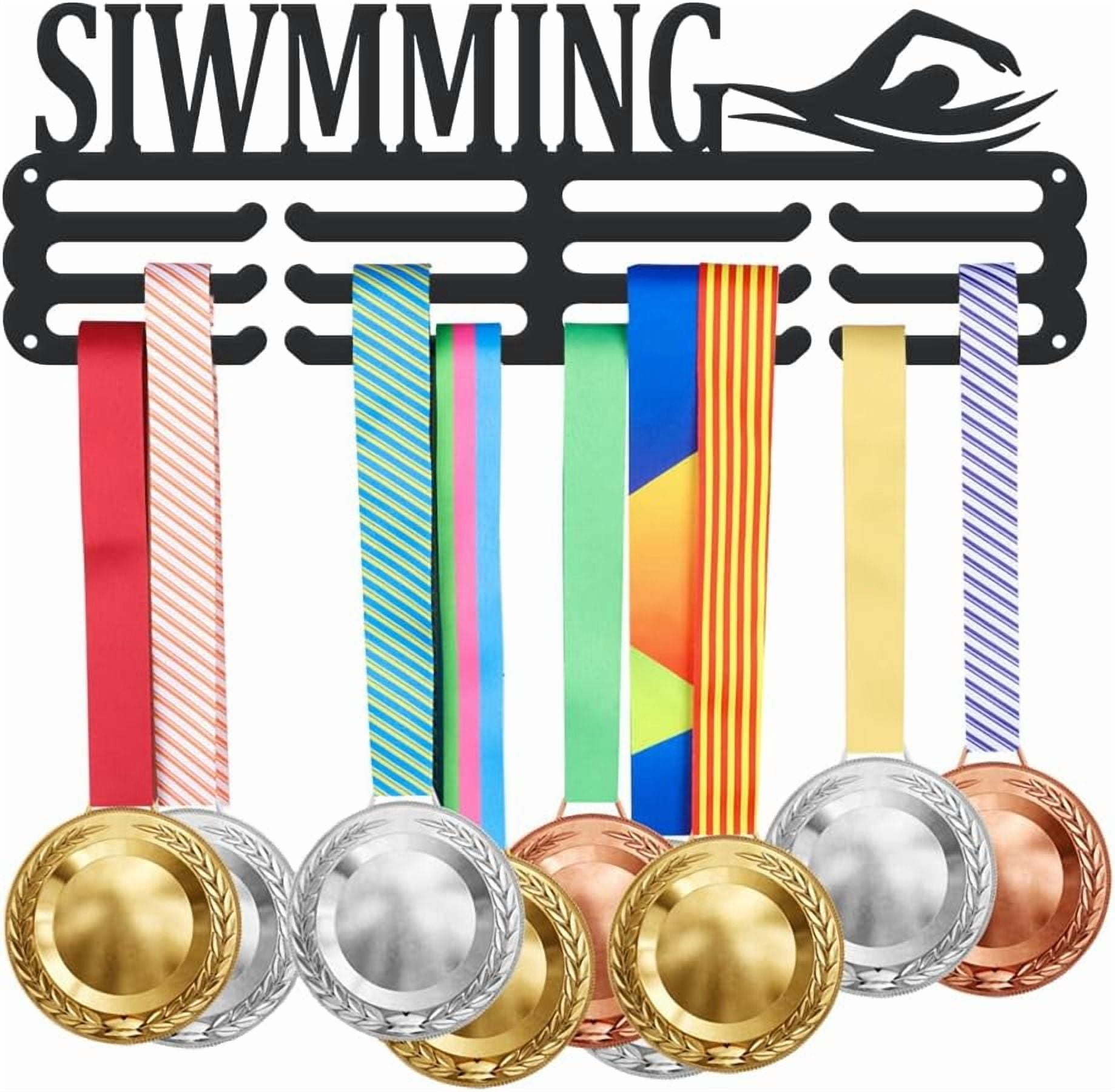 Swimming Theme Medal Hanger Display Black Iron Medal Hook Organizer ...
